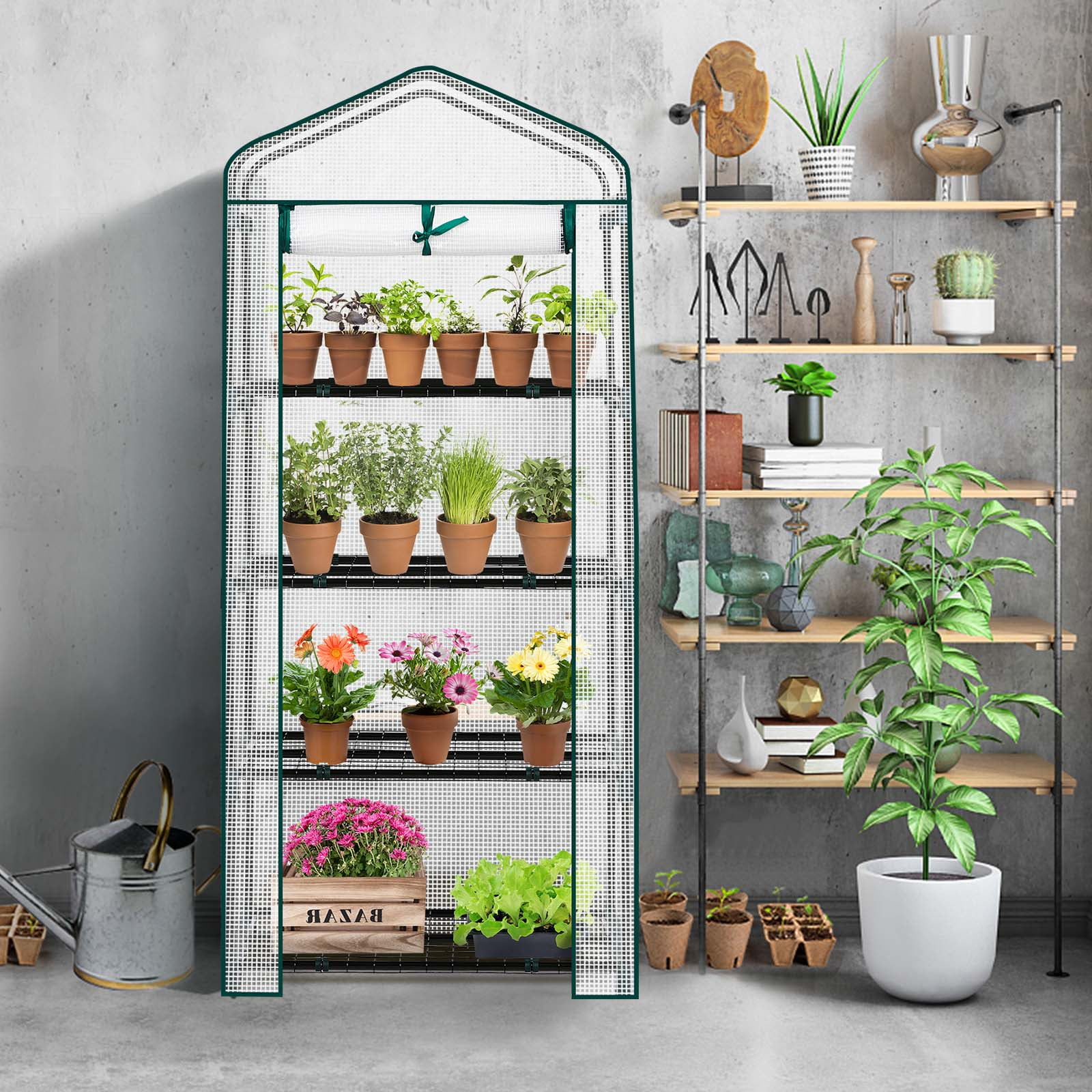 62In 4Tiers Mini Greenhouse PE Cover Roll-Up Zipper Doors Portable ...