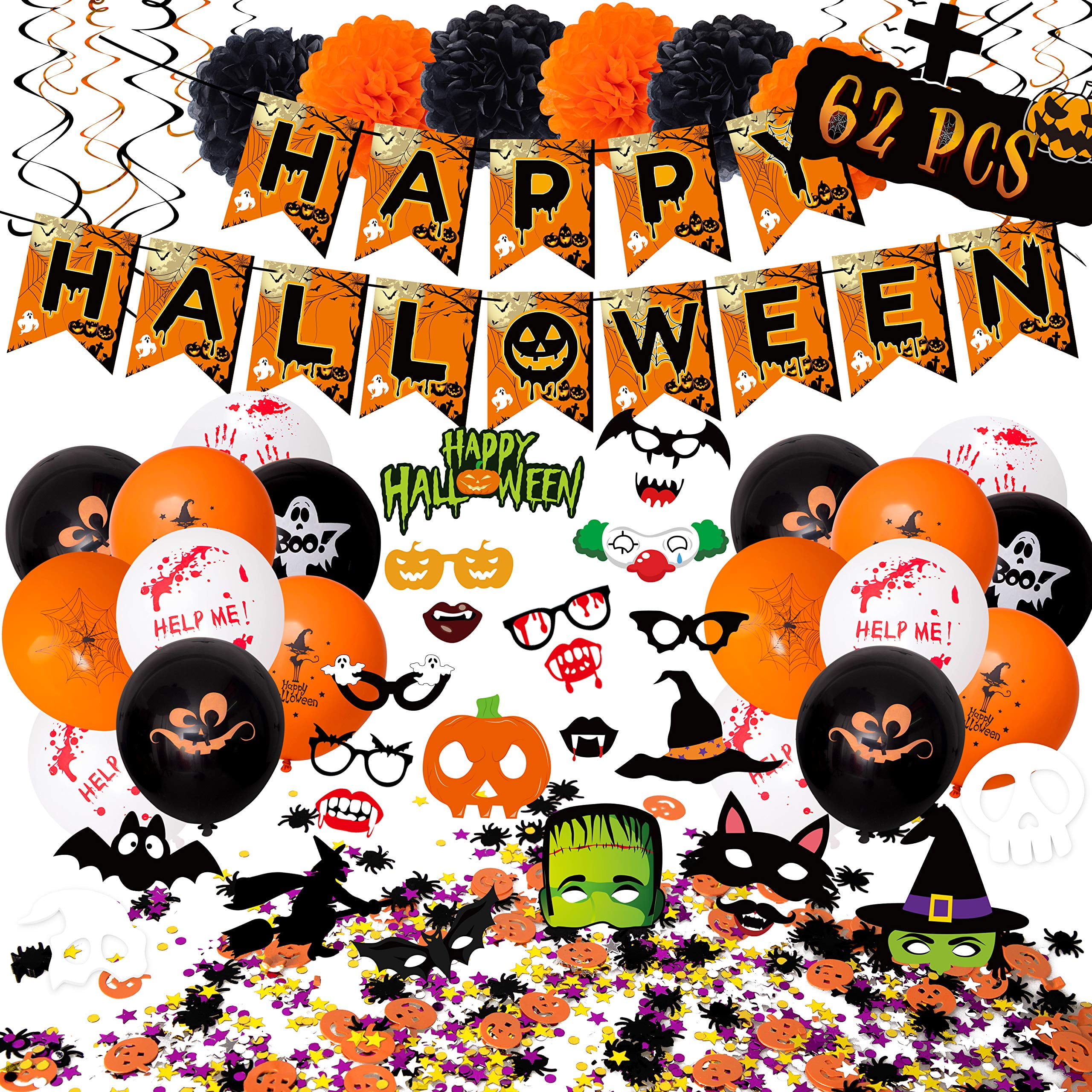 62PCS Halloween Party Decorations Set - ATT1Hallowmas Photo Booth Props ...