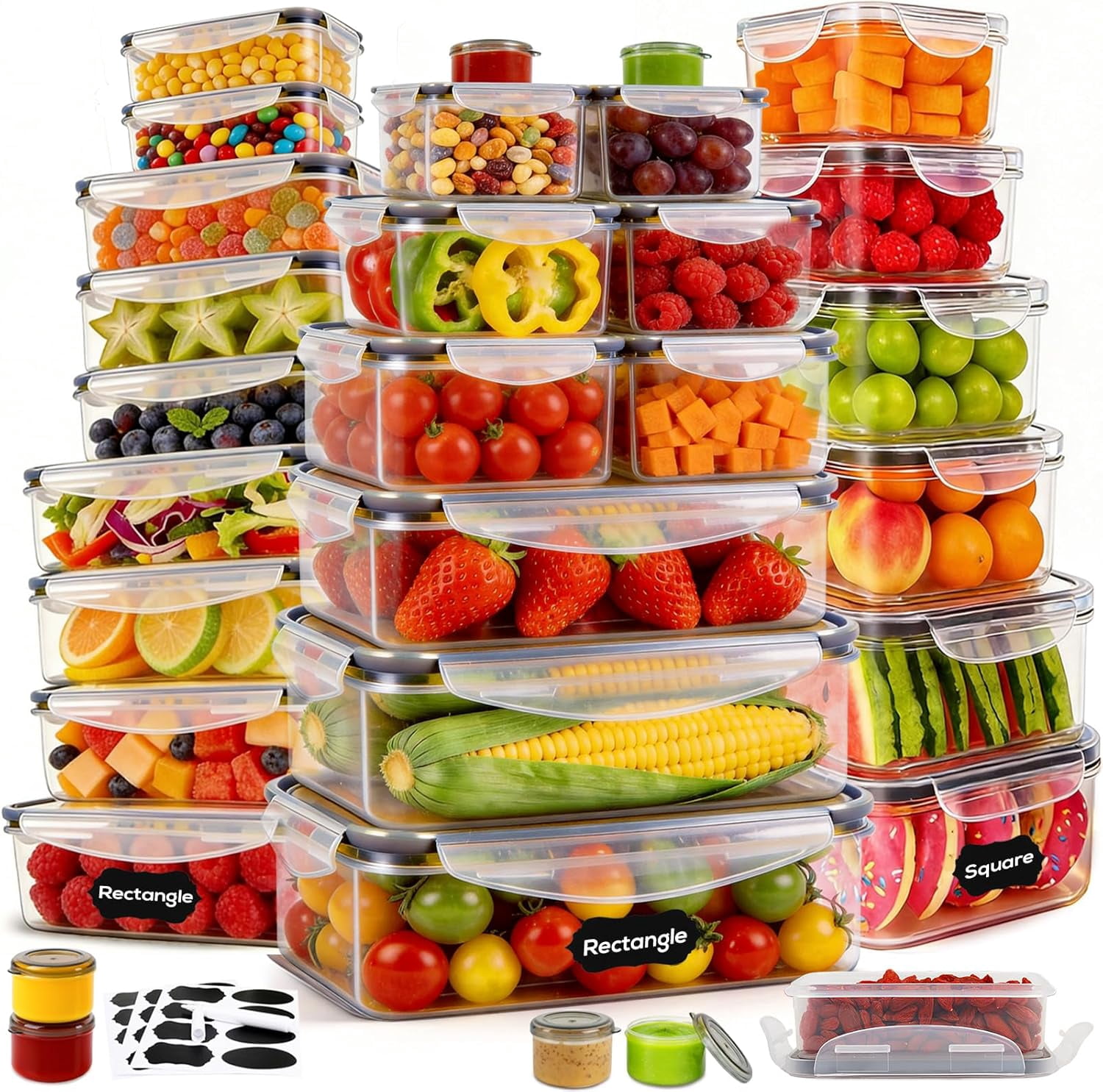 62PCS Thicker Food Storage Containers with Lids Airtight Leakproof, BPA ...