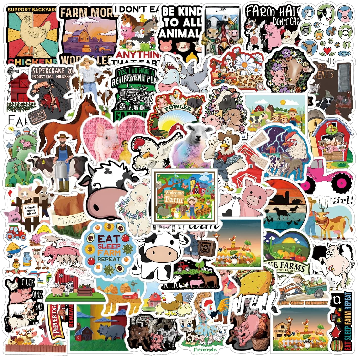 62Pcs Farm Animal Stickers Pack, Cute Aesthetic Vinyl Waterproof ...