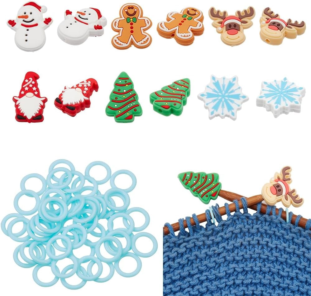 62Pcs Knitting Tool Kits 12Pcs Christmas Theme Silicone Knit Knitting ...