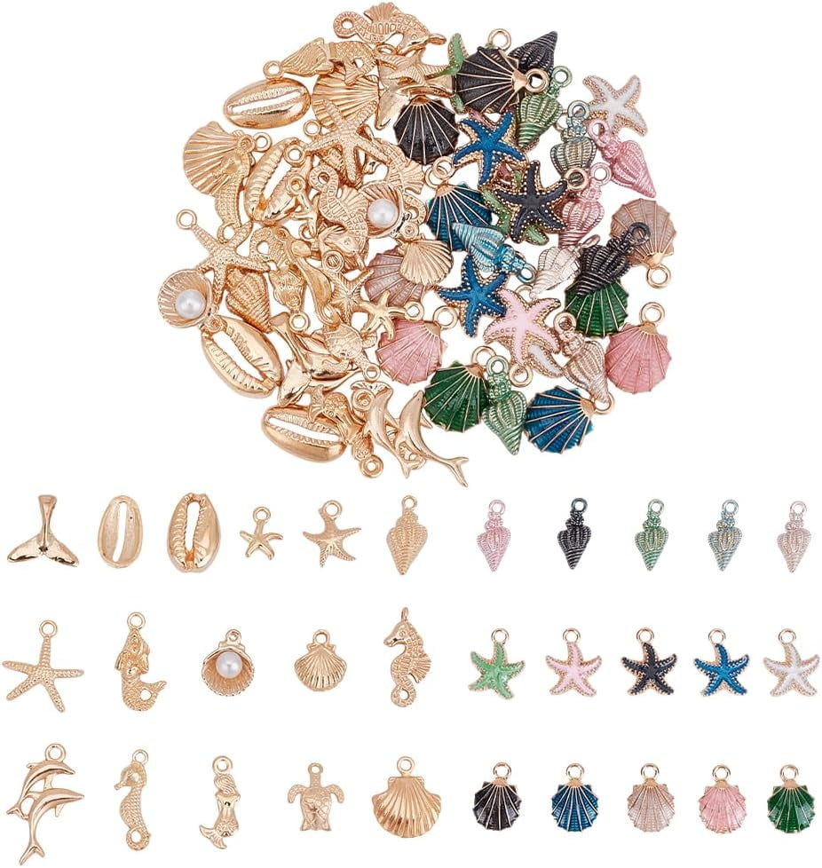 62Pcs Ocean Starfish Seashell Charms 31 Styles Tibetan Conch Ocean Charms Colorful Enamel Sea ...