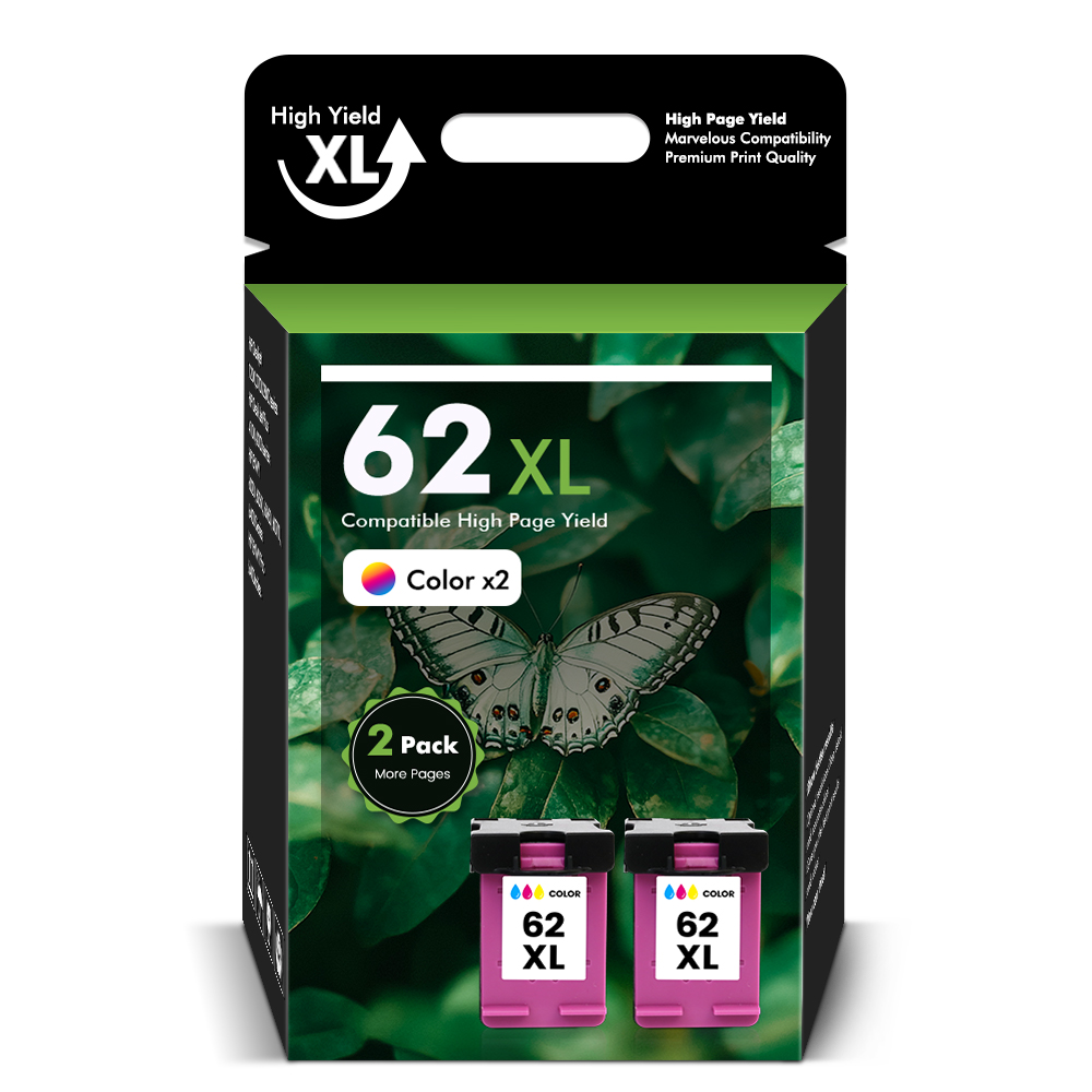62XL 62 Ink Cartridges Compatible for HP 62XL 62 2 Pack Tri-color Ink ...
