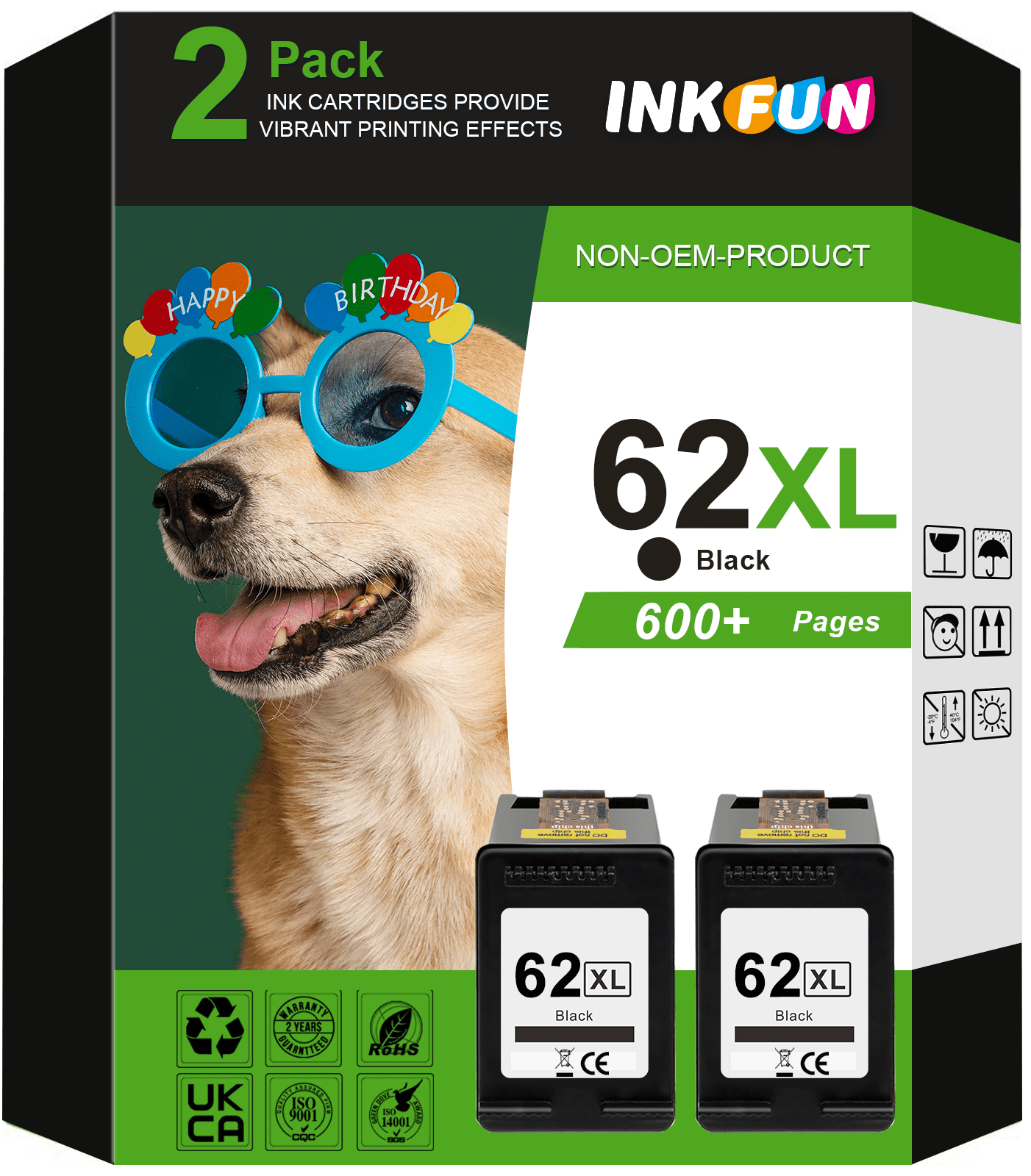 62XL Black Ink Cartridges Compatible for HP 62 Black Ink Cartridges for ...