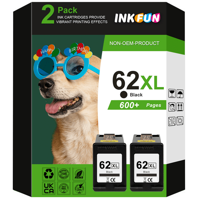 62XL Black Ink Cartridges Compatible for HP 62 Black Ink Cartridges for ...
