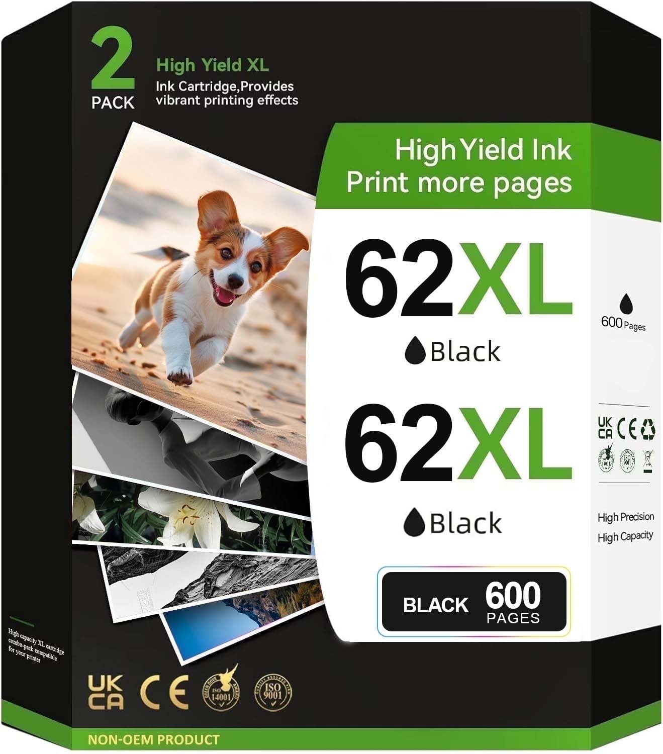 62XL Black Ink Cartridges Compatible for HP 62 Black Ink Cartridges for ...