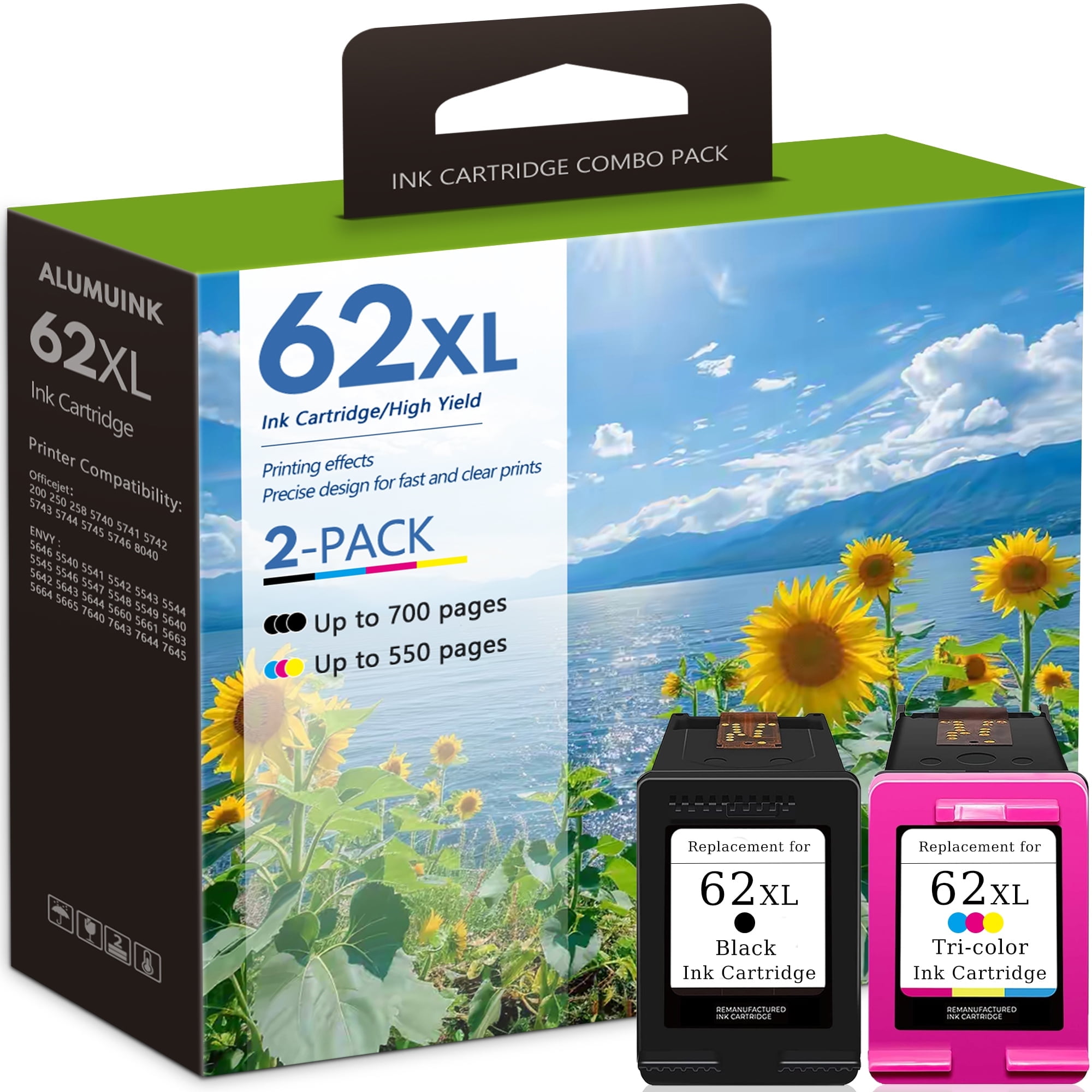 62XL Black Tri-Color Ink Combo Compatible for HP 62 Ink Cartridges for ...