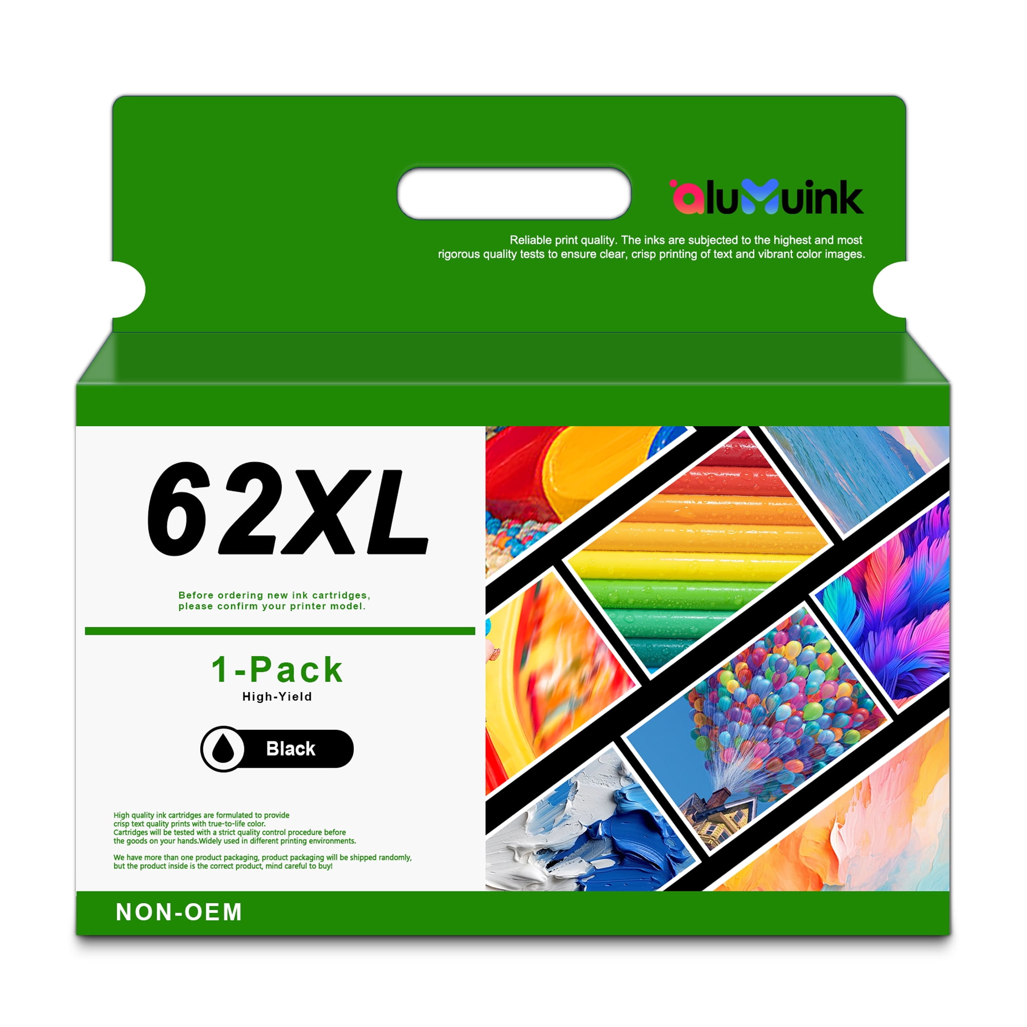 62XL Ink Cartridge 1 Pack Black Replacement for HP Envy 5660 7640 ...