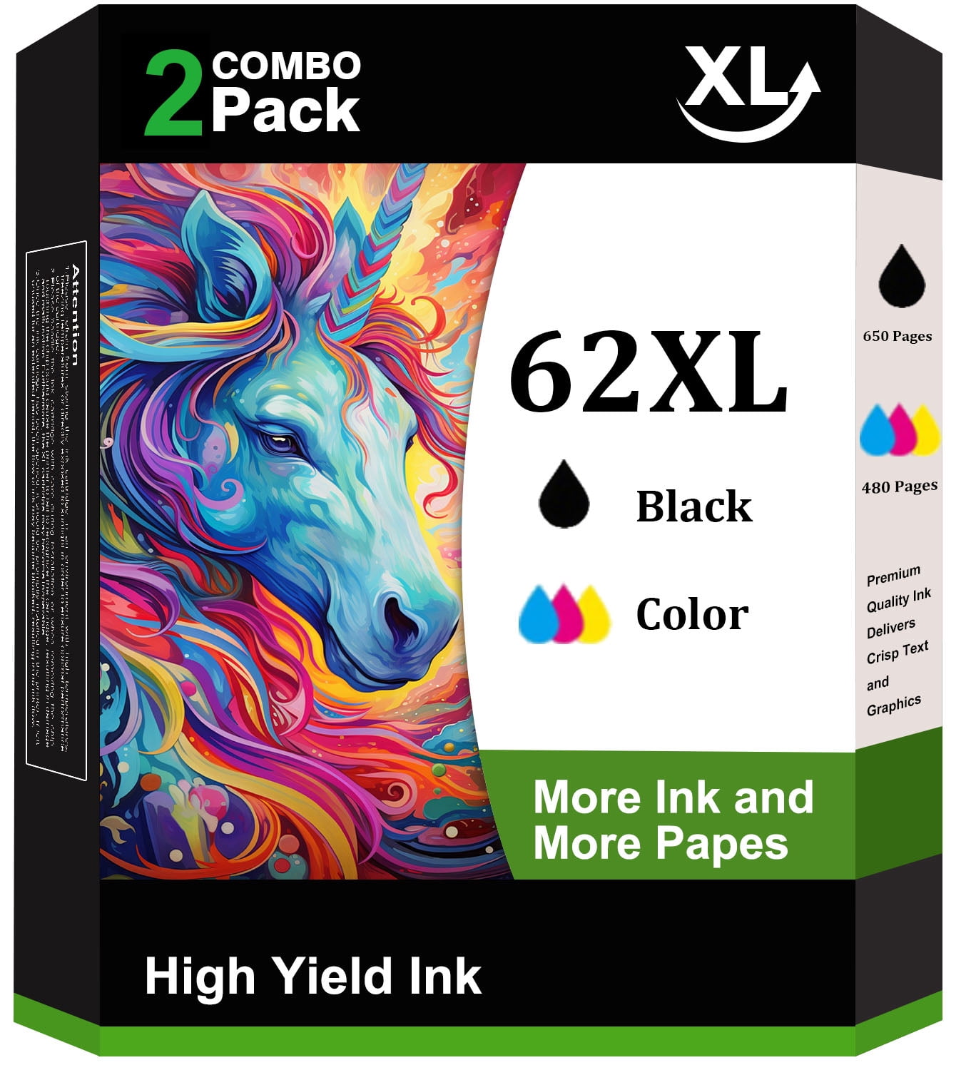 Printer Ink 62 62XL Compatible for HP Ink 62 62XL Black and Color Combo ...