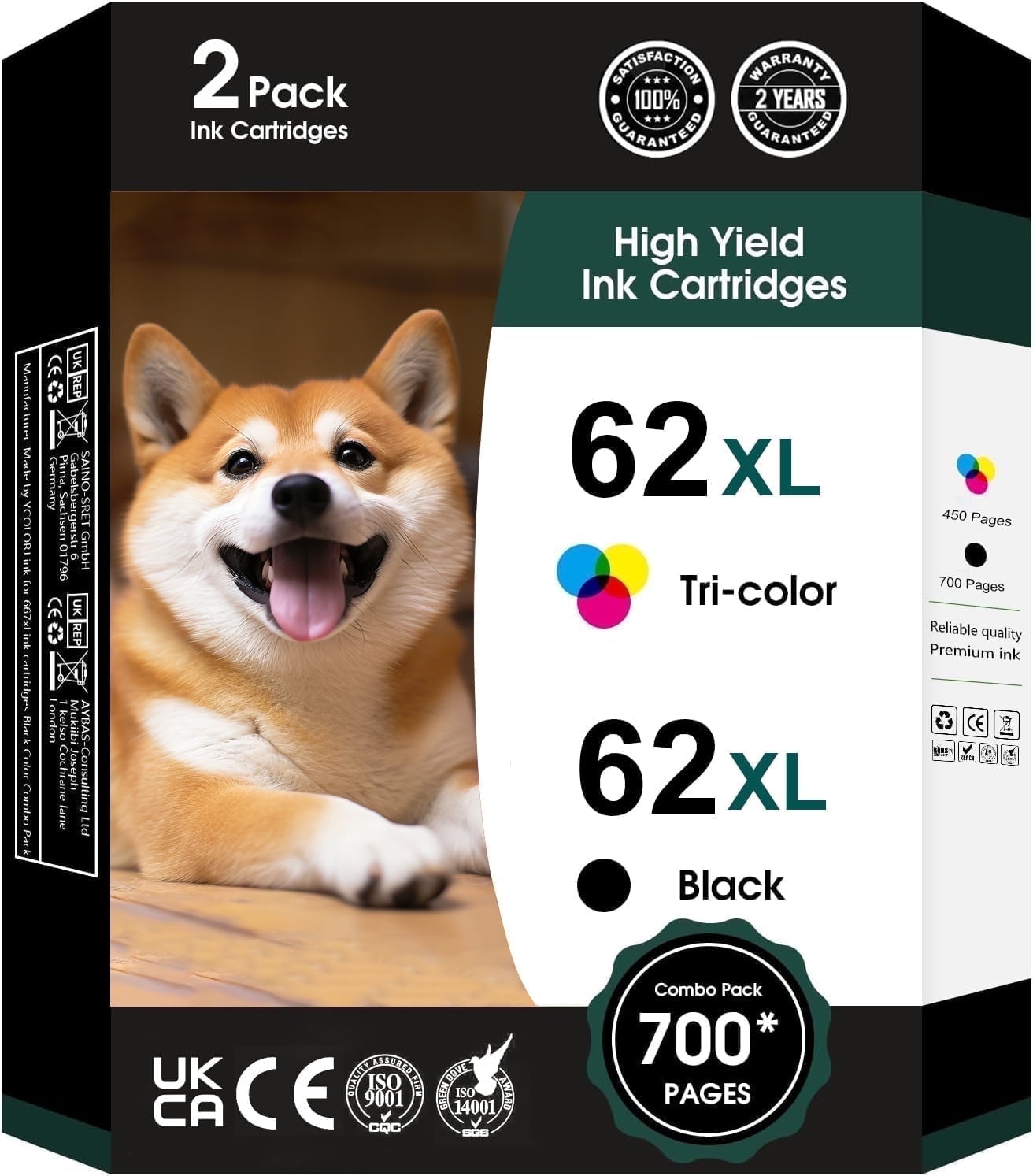 Printer Ink 62 62XL Compatible for HP Ink 62 62XL Black and Color Combo ...