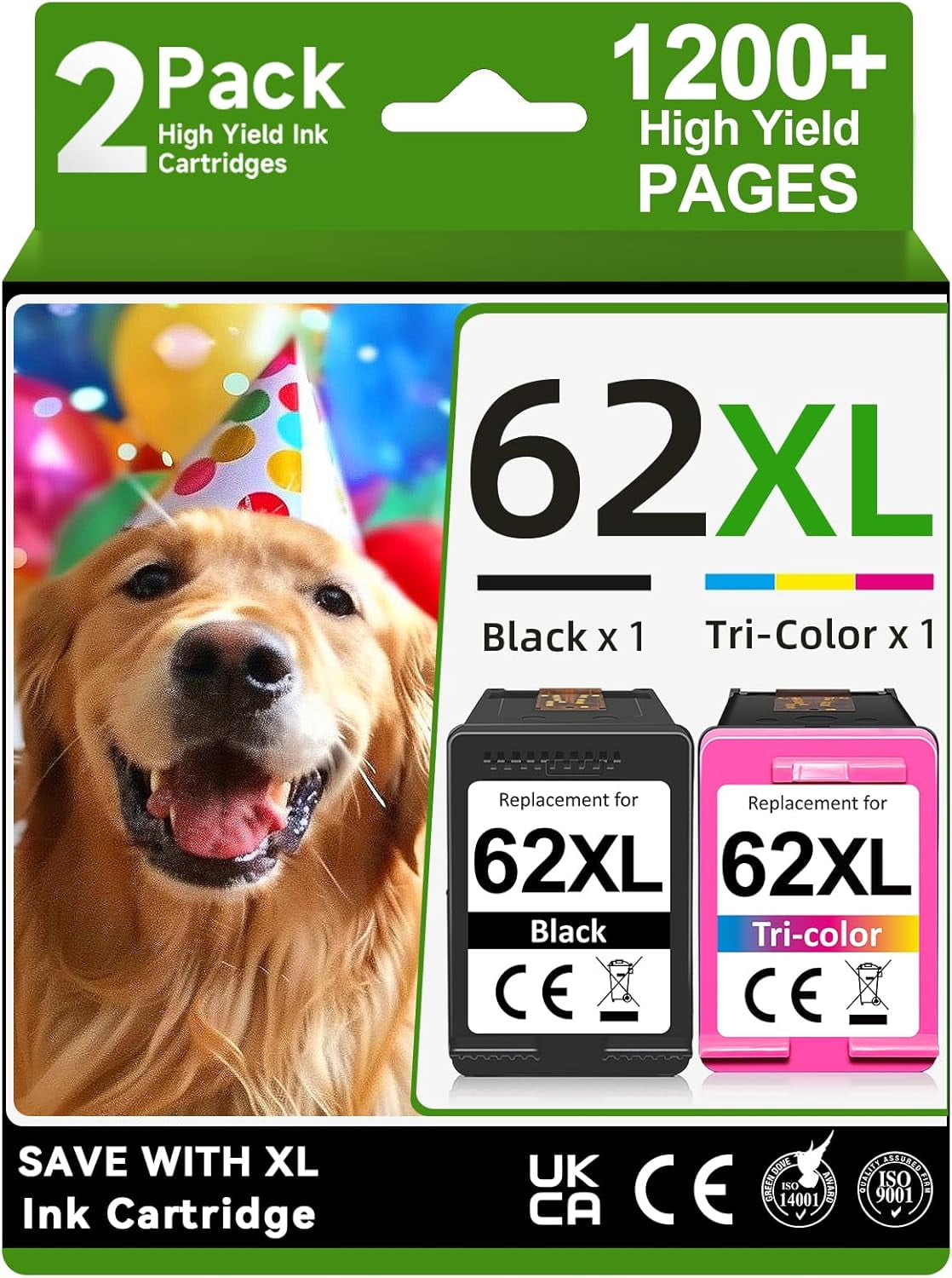 62XL Ink Cartridges Black and Color Compatible for Cartridge Combo Pack ...