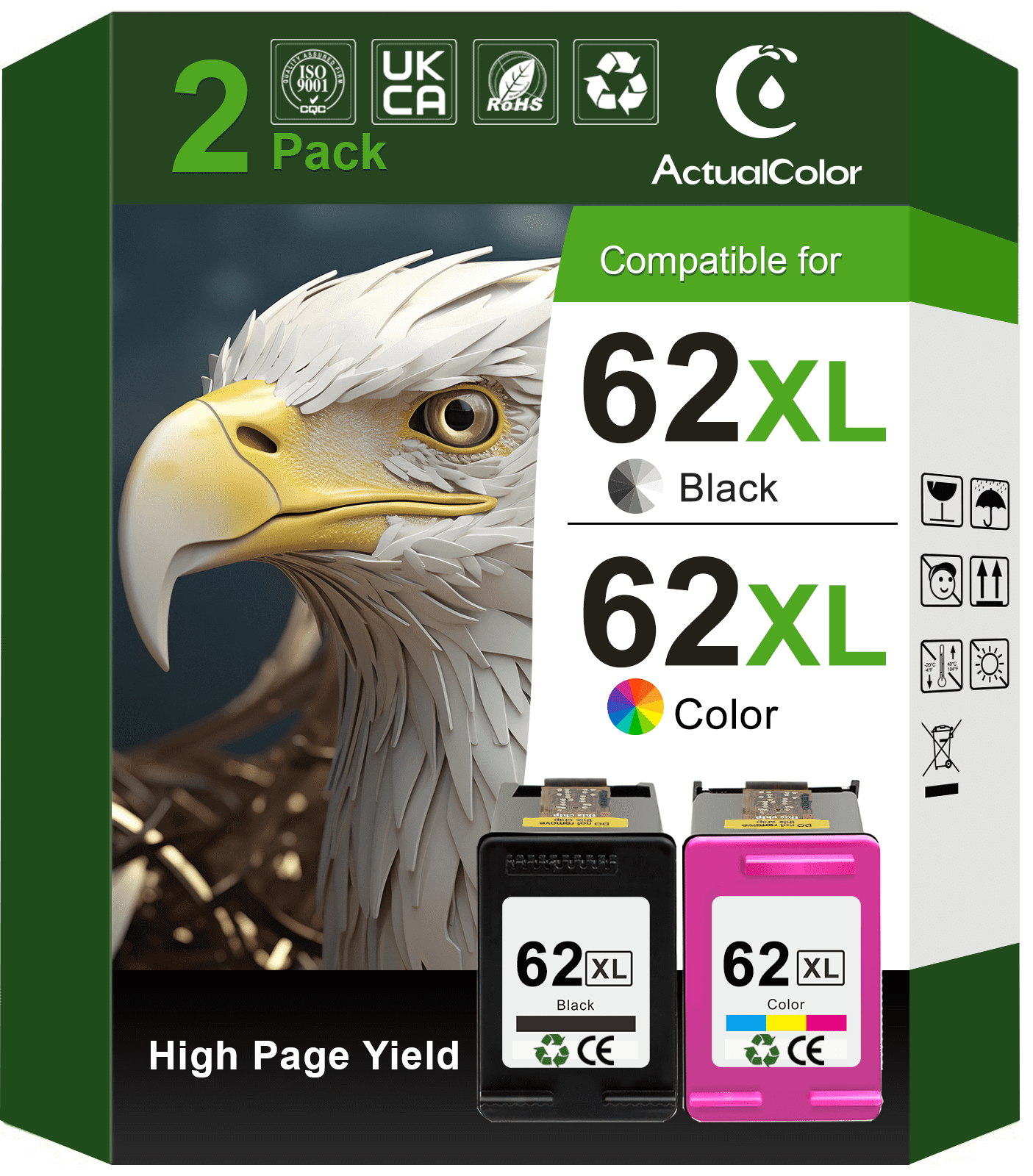 62XL Ink Cartridges Compatible for HP 62 Ink Cartridges for HP Printer ...