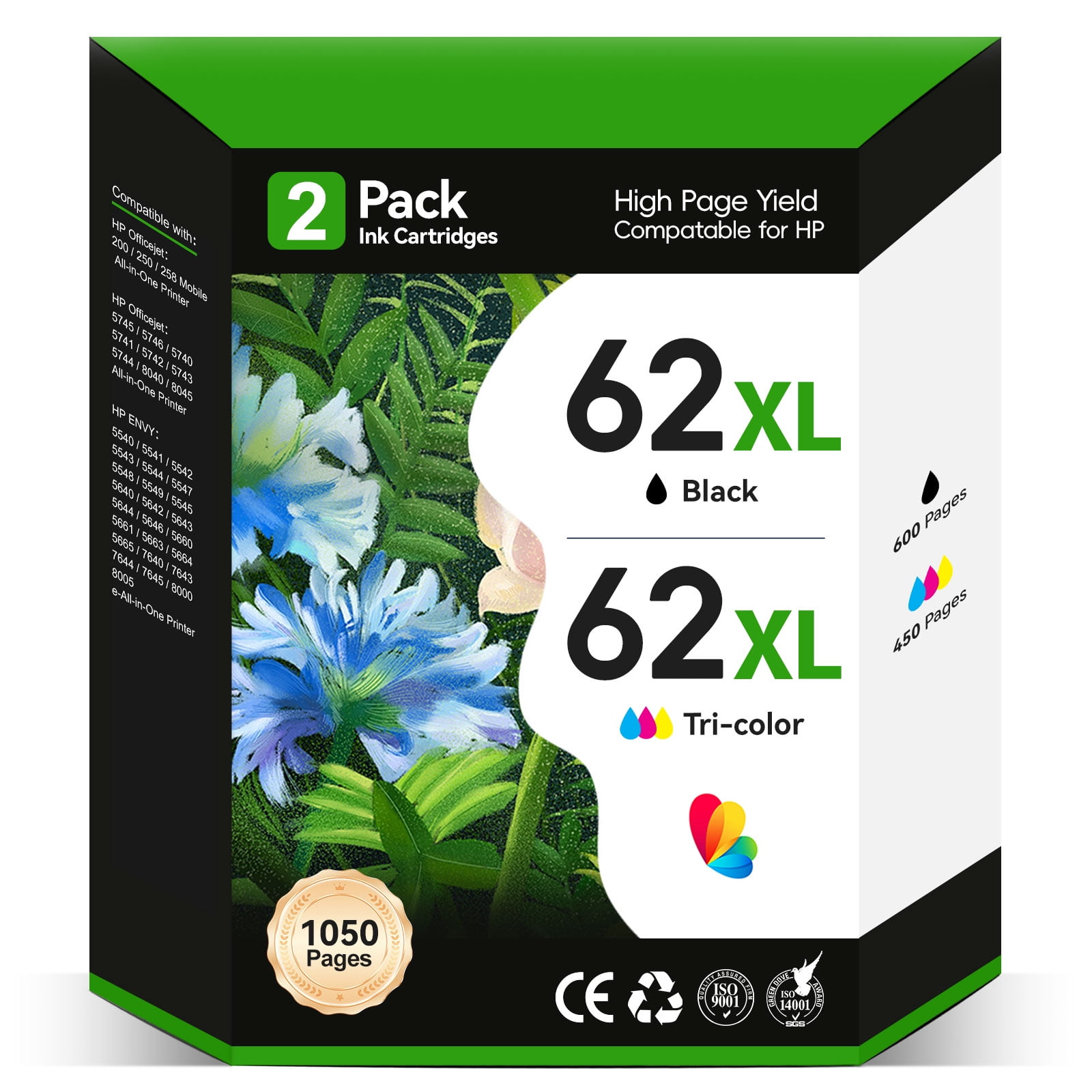 62XL Ink Cartridges compatible for HP 62 Ink Cartridges work for Envy ...
