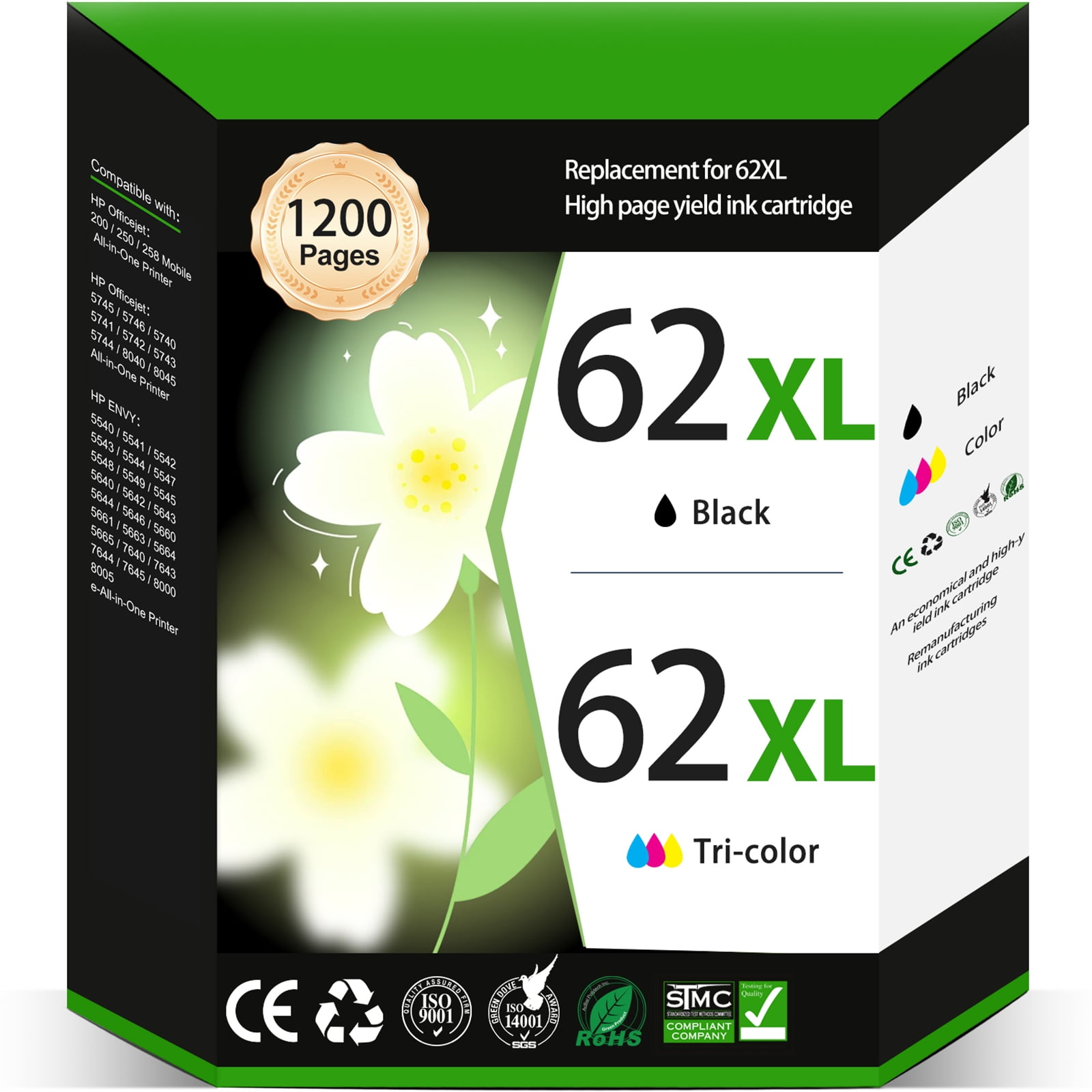 62XL Ink Cartridges Compatible for HP 62 Ink Cartridges for Printer Ink ...