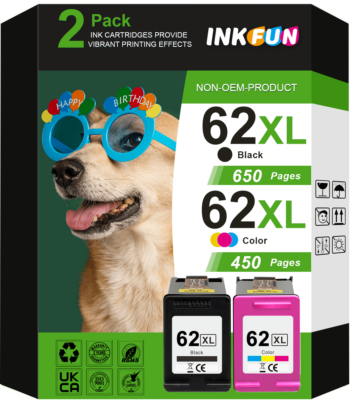 INKFUN 62XL Ink Cartridges for HP 62 Ink Compatible with HP Envy 7640 ...
