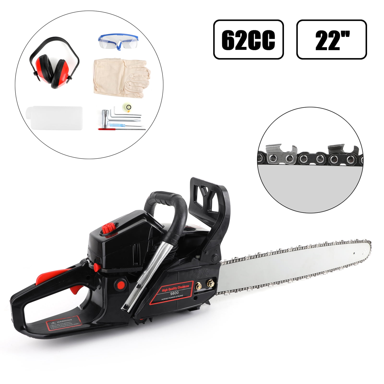 62cc Chainsaw 22" Bar Powered Engine 2 Cycle Gasoline Chain Saw Red ...