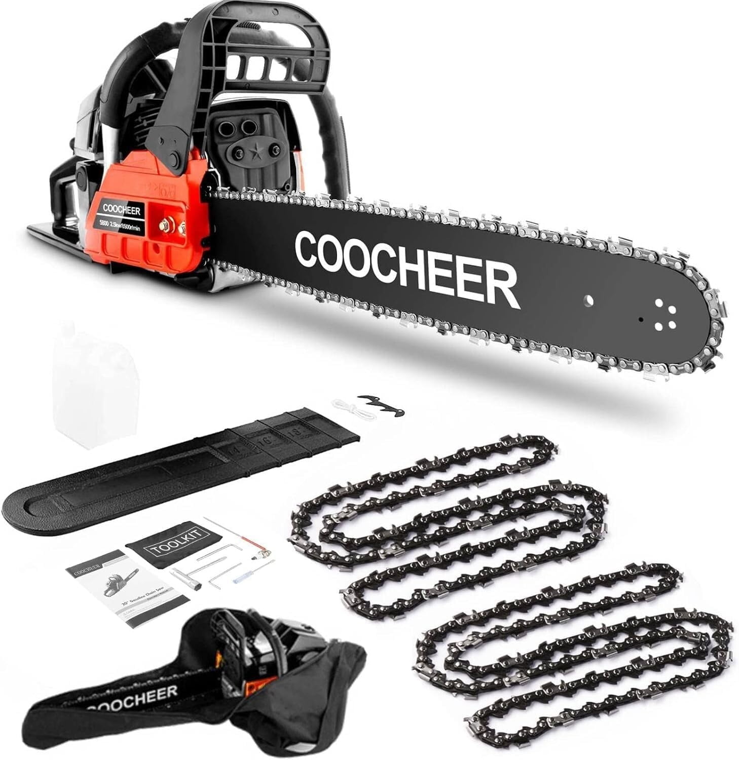 62cc Gas Powered Chainsaw with 20'' Power Saw Chain 2-Stroke Engine Cut ...