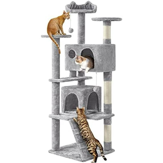 62in Cat Tree Cat Tower for Indoor Kitty, Pet Furniture w/Double Condo ...