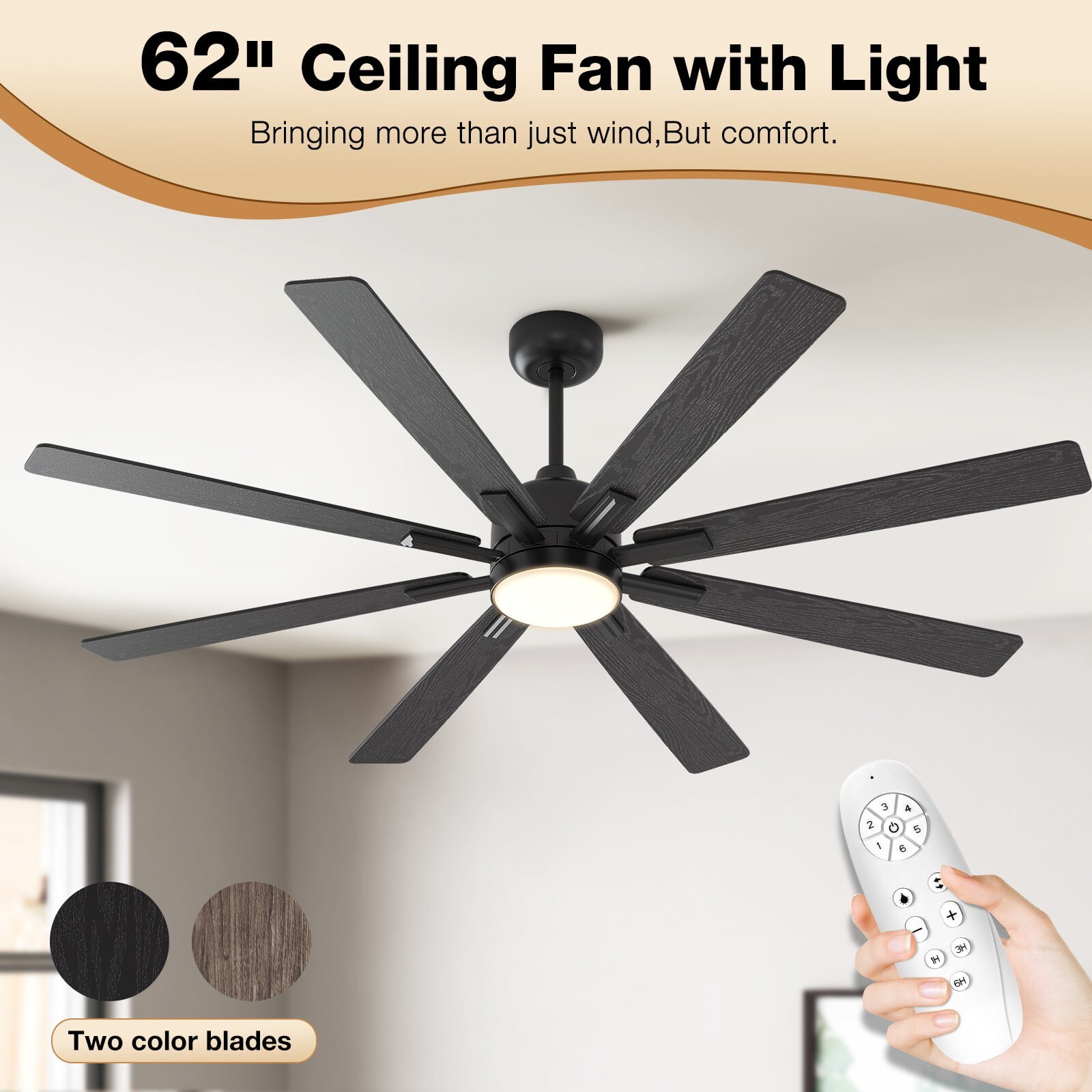 62inch Ceiling Fan With Light and Remote Control - Walmart.com