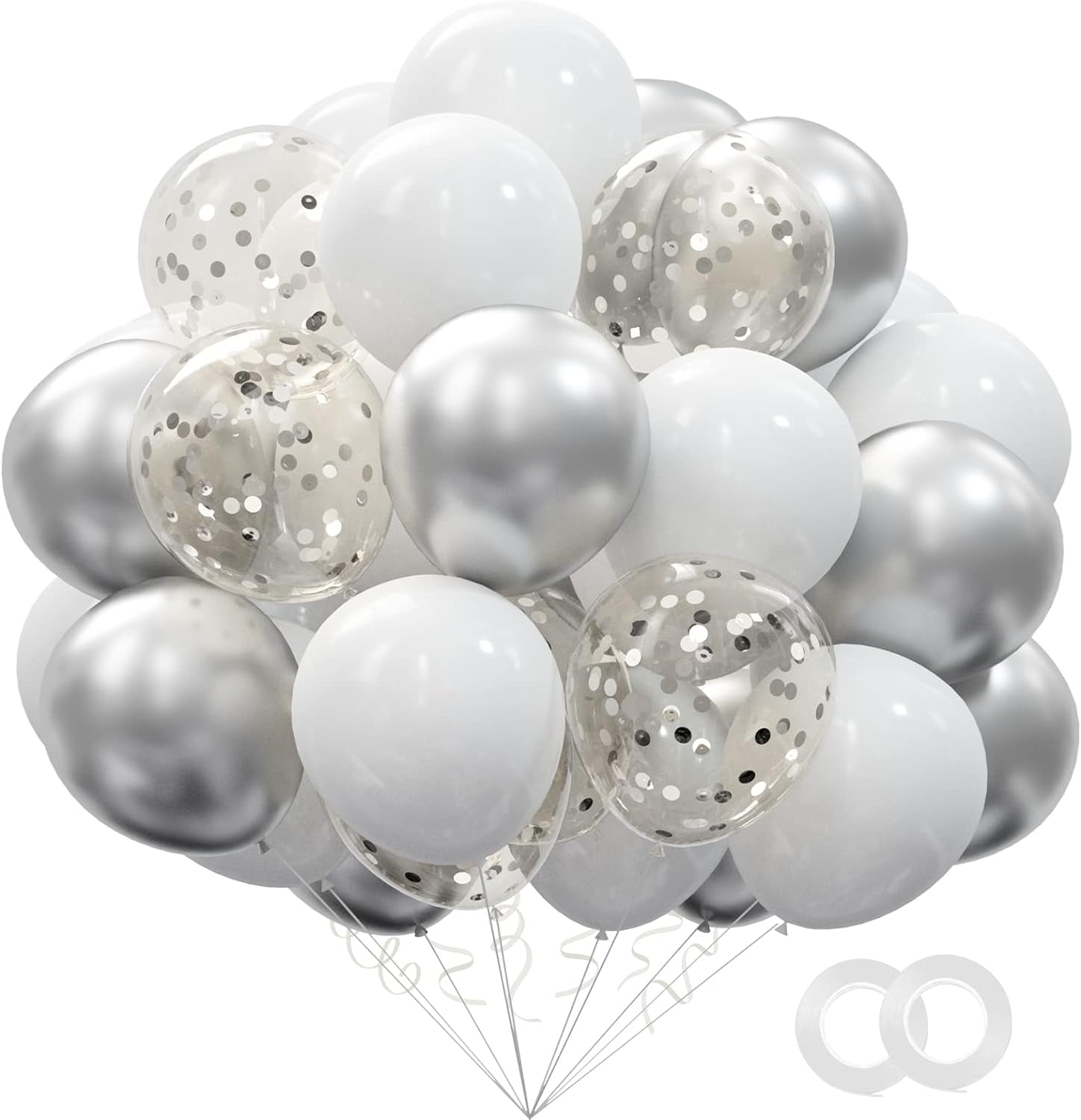 62pcs Party Decorations Balloons Kit - 12 Inches Silver White Confetti ...