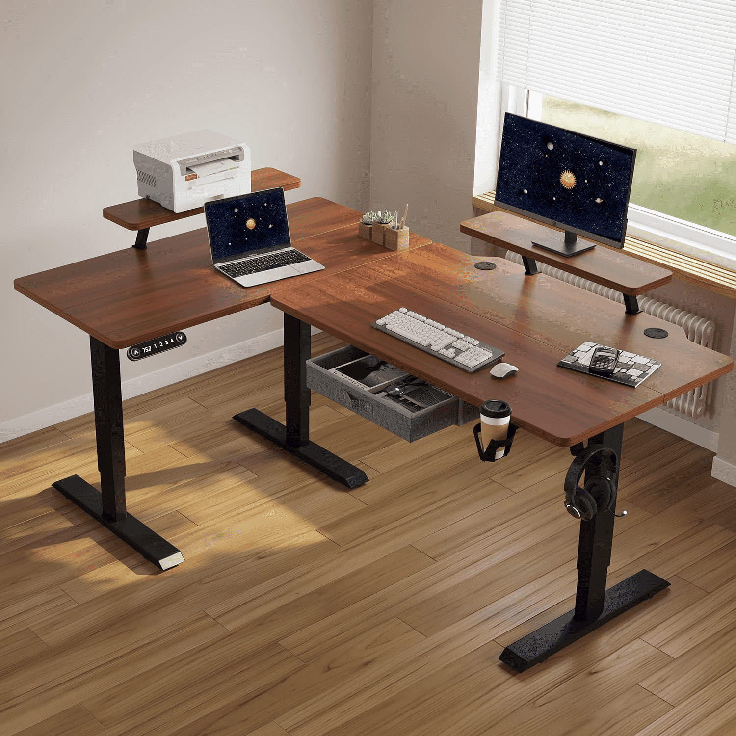 62x47 Inches L Shaped Electric Standing Desk with Drawer, Adjustable ...