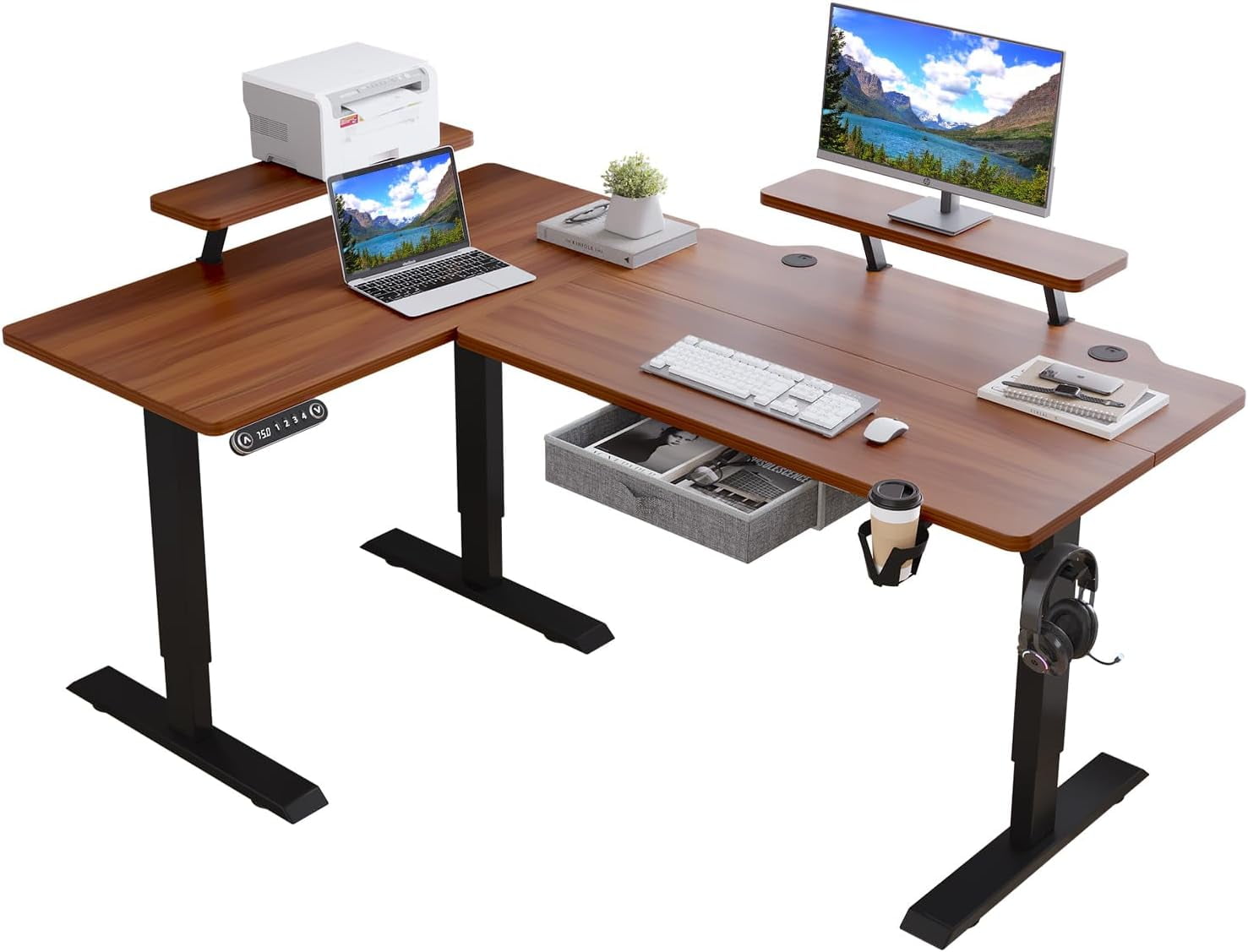 62x47 Inches L Shaped Electric Standing Desk with Drawer, Adjustable ...