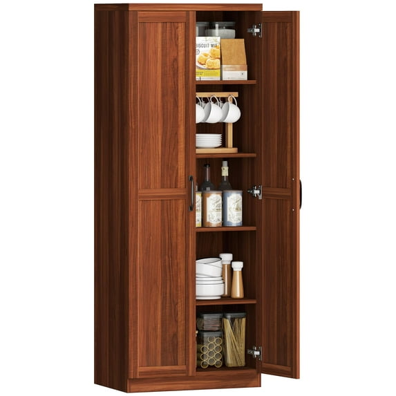 63" 2-Door Kitchen Pantry, Freestanding Storage Cabinet with 5-Tier ...
