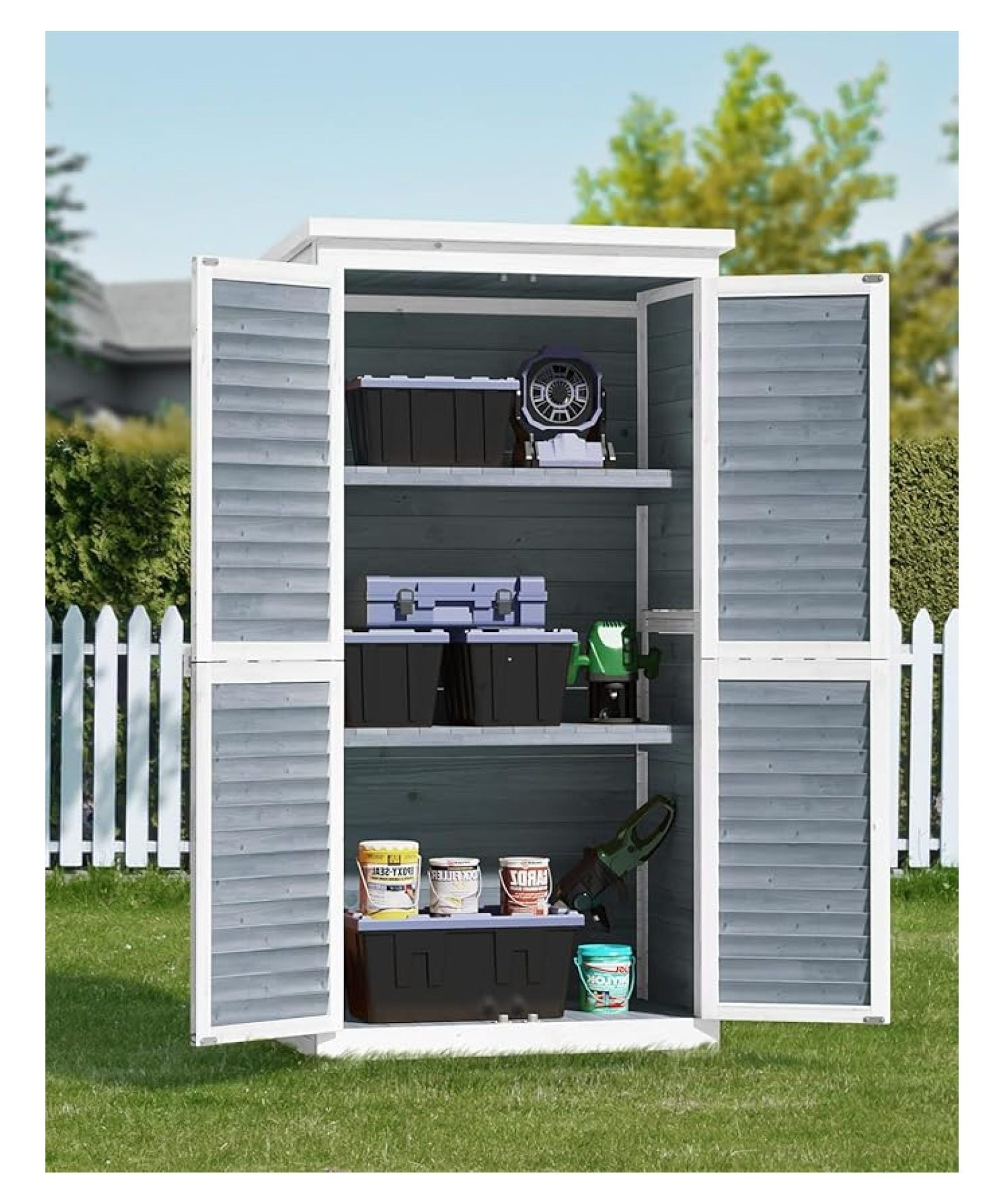63.2" Outdoor Storage Cabinet with Double Doors, Lockable Vertical ...