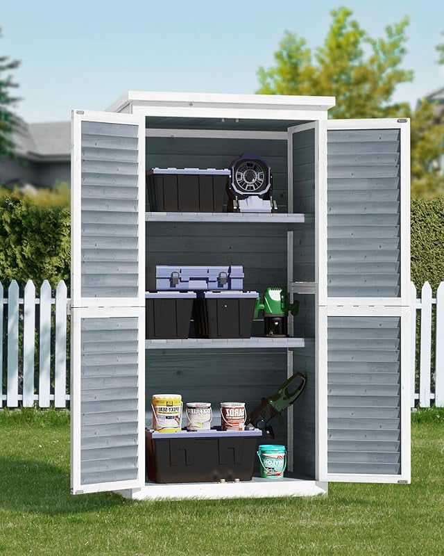 63.2" Outdoor Storage Cabinet with Double Doors, Lockable Vertical ...