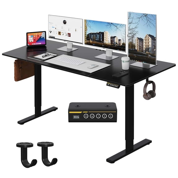 63"×28" Black Electric Height Adjustable Desk, Ergonomic Sit Stand ...