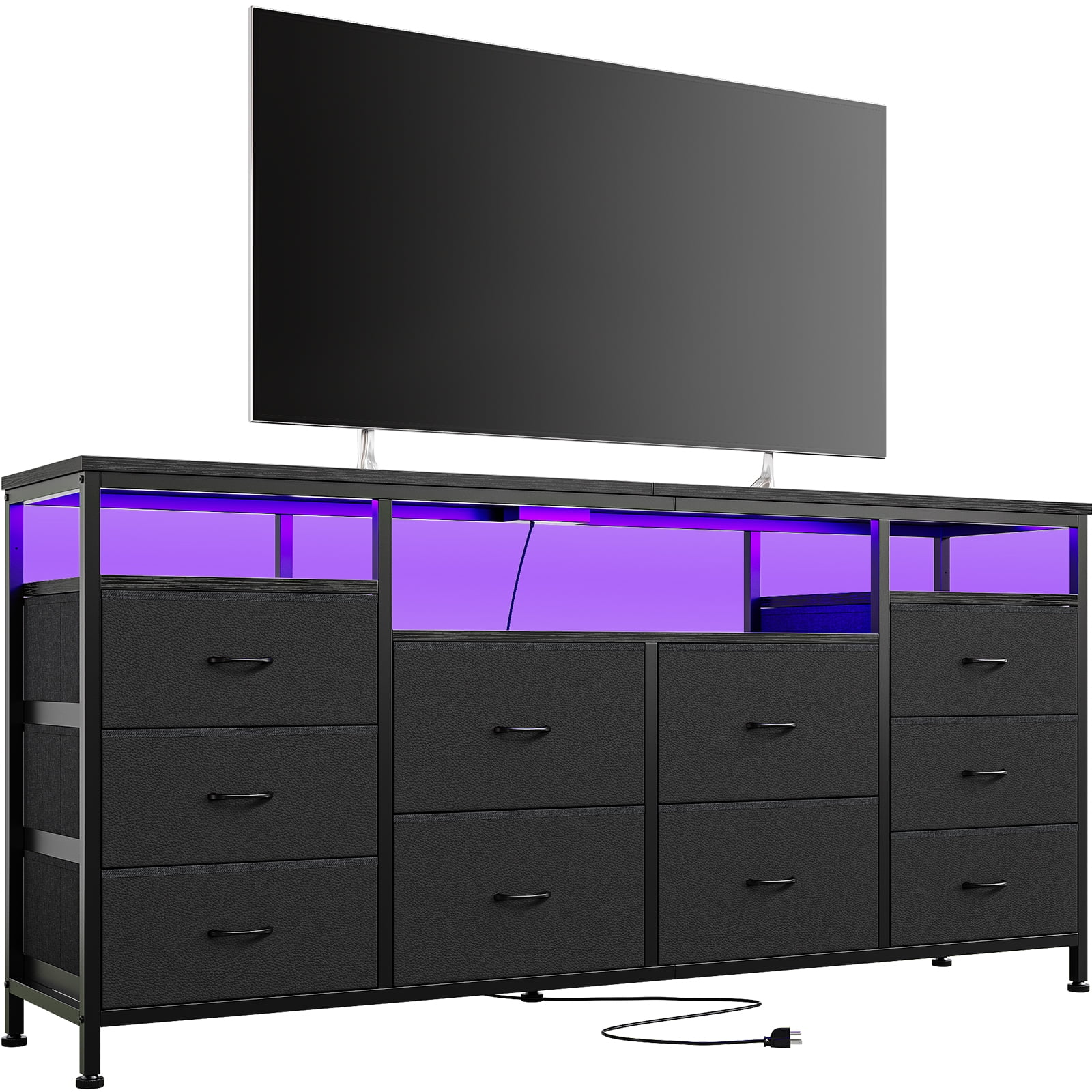 63.3 Inch Black Dresser for Bedroom, 10 Drawer Dresser TV Stand for 65 ...