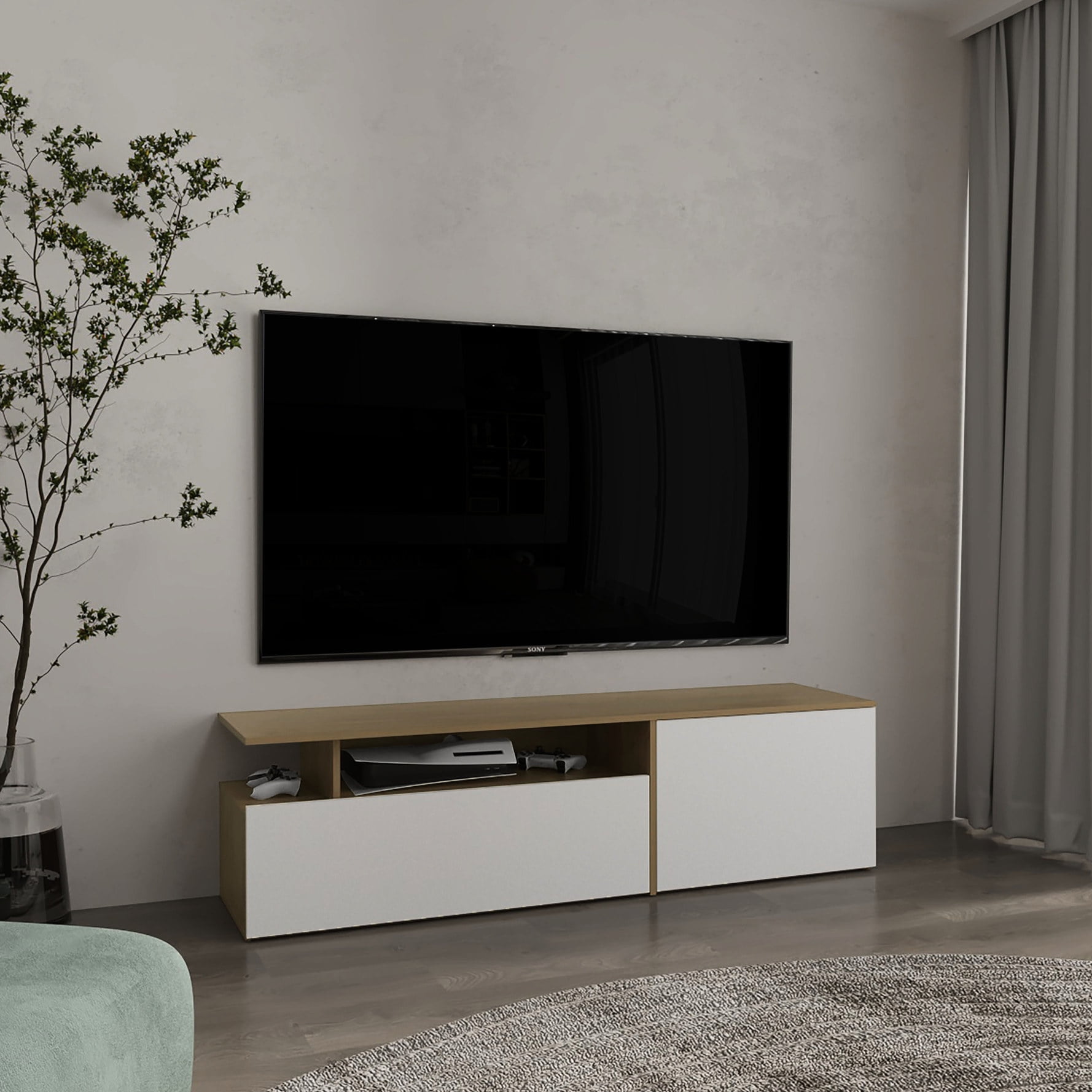 63.30 in Wide, MDF Material - Floating Design with Cable Management ...