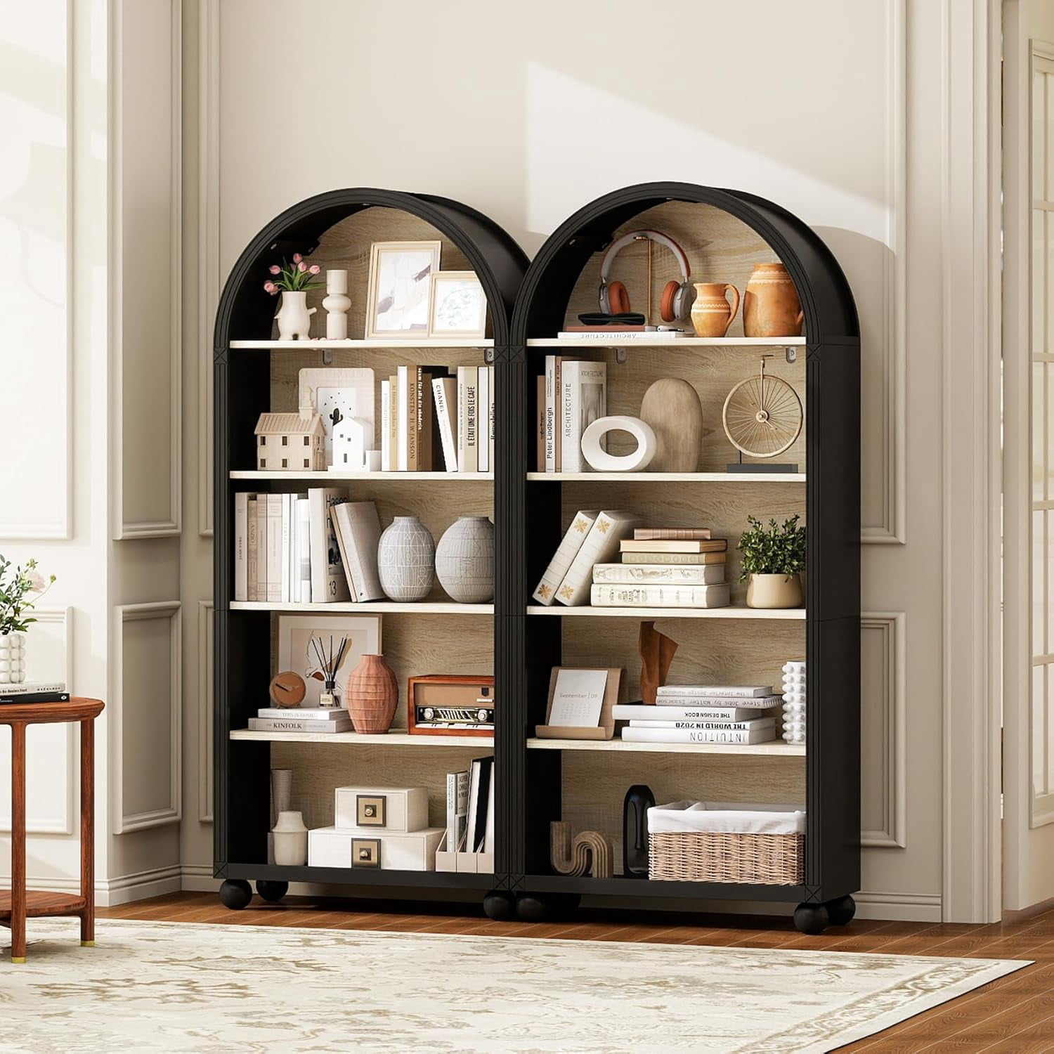 63.39" Black Arched 5-Tier Bookshelf, Open Floor Standing Bookcase with ...