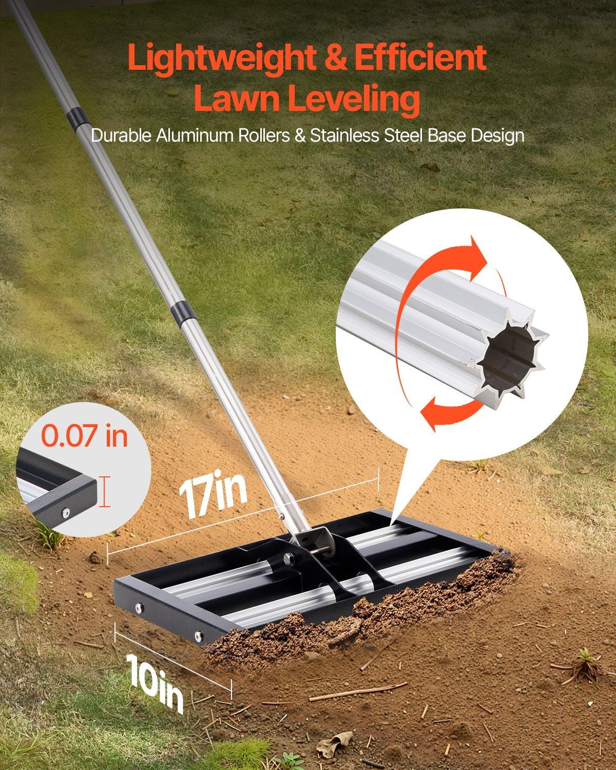 63.4 Inch Adjustable Landscape Rake with 17x10in Leveling Head | Heavy ...