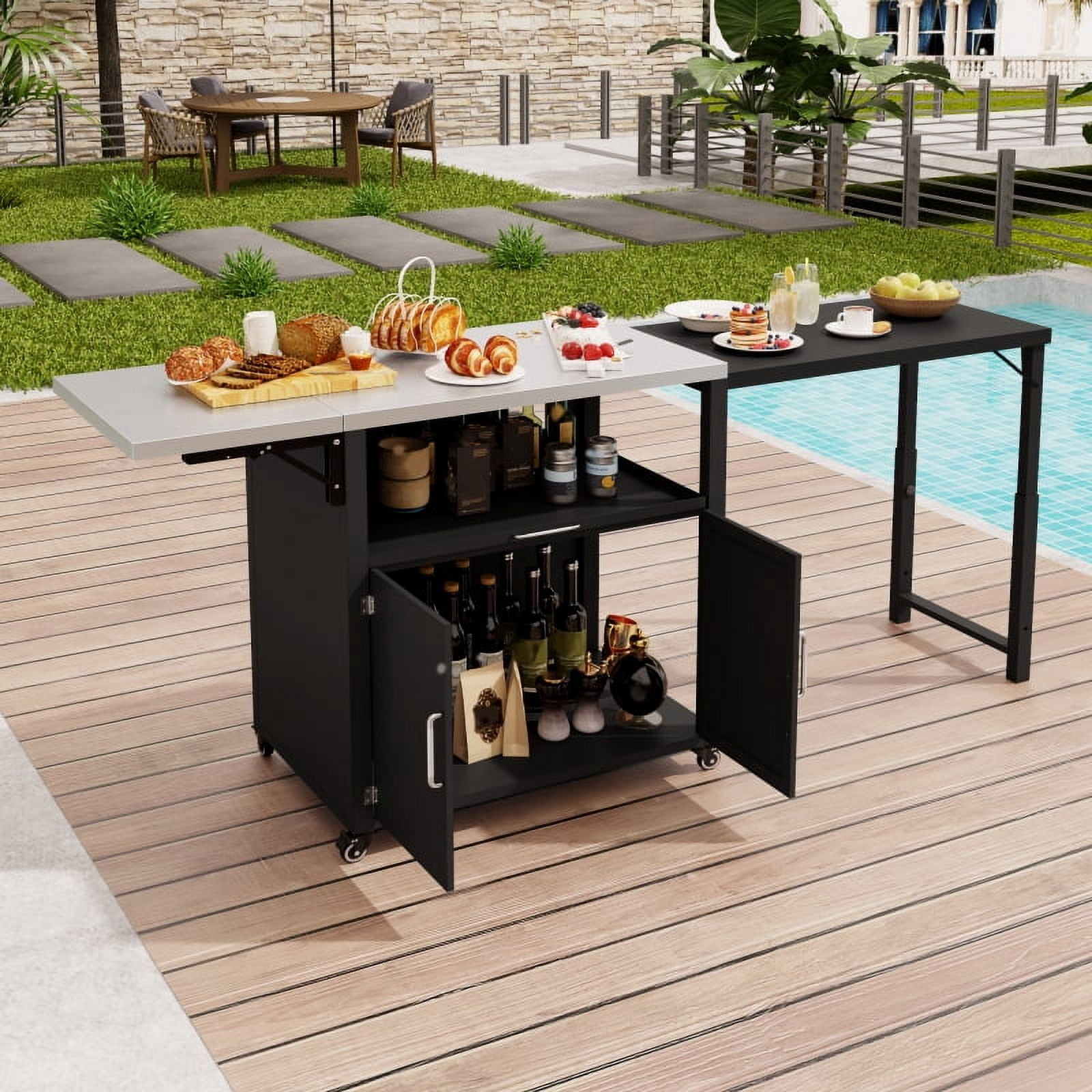 63.5" Outdoor Kitchen Island, Kitchen Storage Island Cooking Station ...