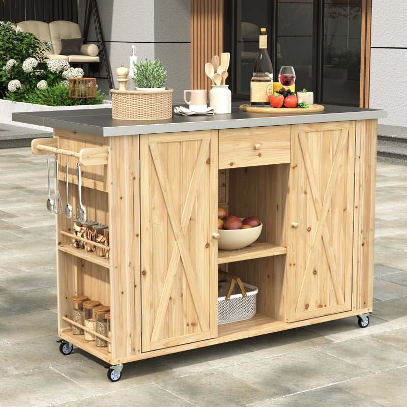 63.5" Outdoor Kitchen Island, Kitchen Storage Island Cooking Station ...