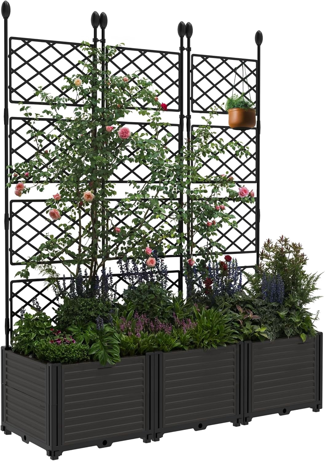 63*50 Inch Planting Box Set with Metal Trellis, Raised Garden Bed with ...