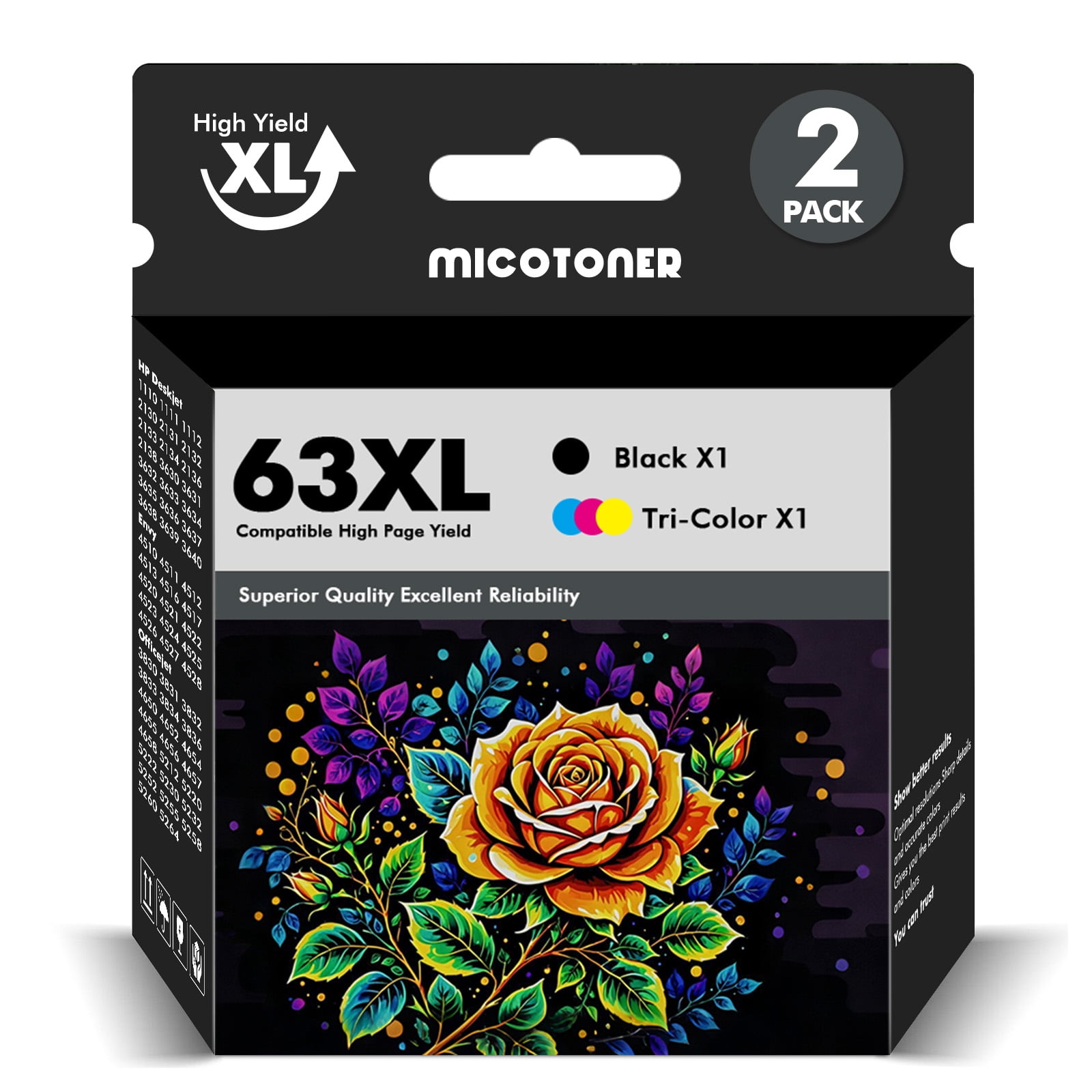 63 63XL Ink Cartridges Compatible for HP Ink 63 63XL Black and Tri ...