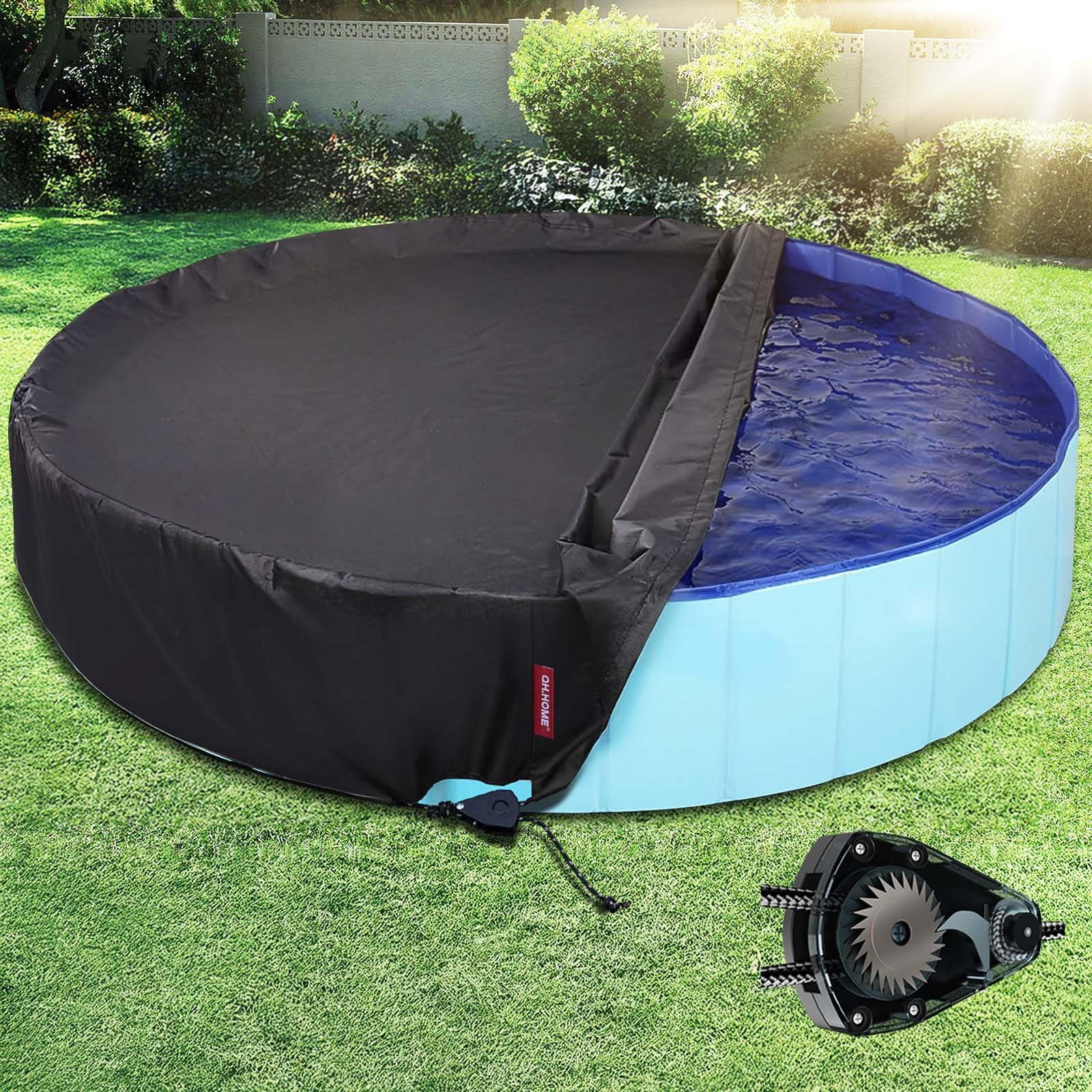 63-64 Inch Round die Pool Cover, Heavy Duty Windproof Collapsible Dog ...