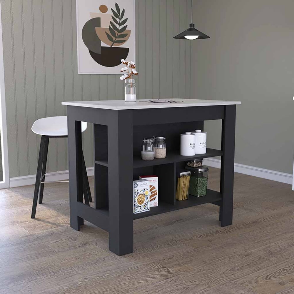 63.7" Kitchen Island with 3 Shelves, Kitchen Shelf with Large Worktop ...