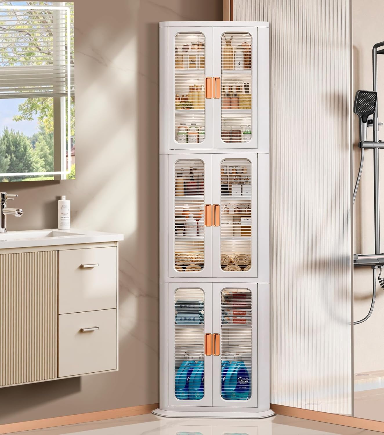 63.78" Tall Narrow Corner Bathroom Storage Cabinet with Doors and ...