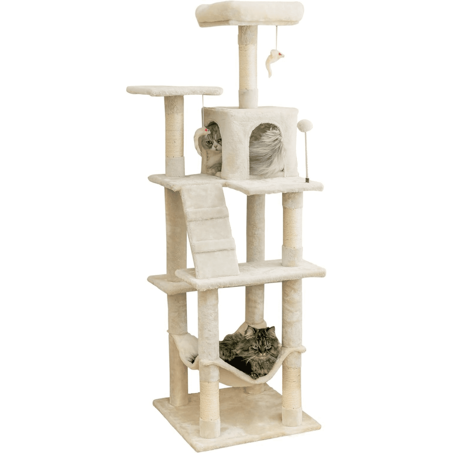 63.8" Beige Cat Tree for Large Cats, Sisal Scratching Posts, Padded ...