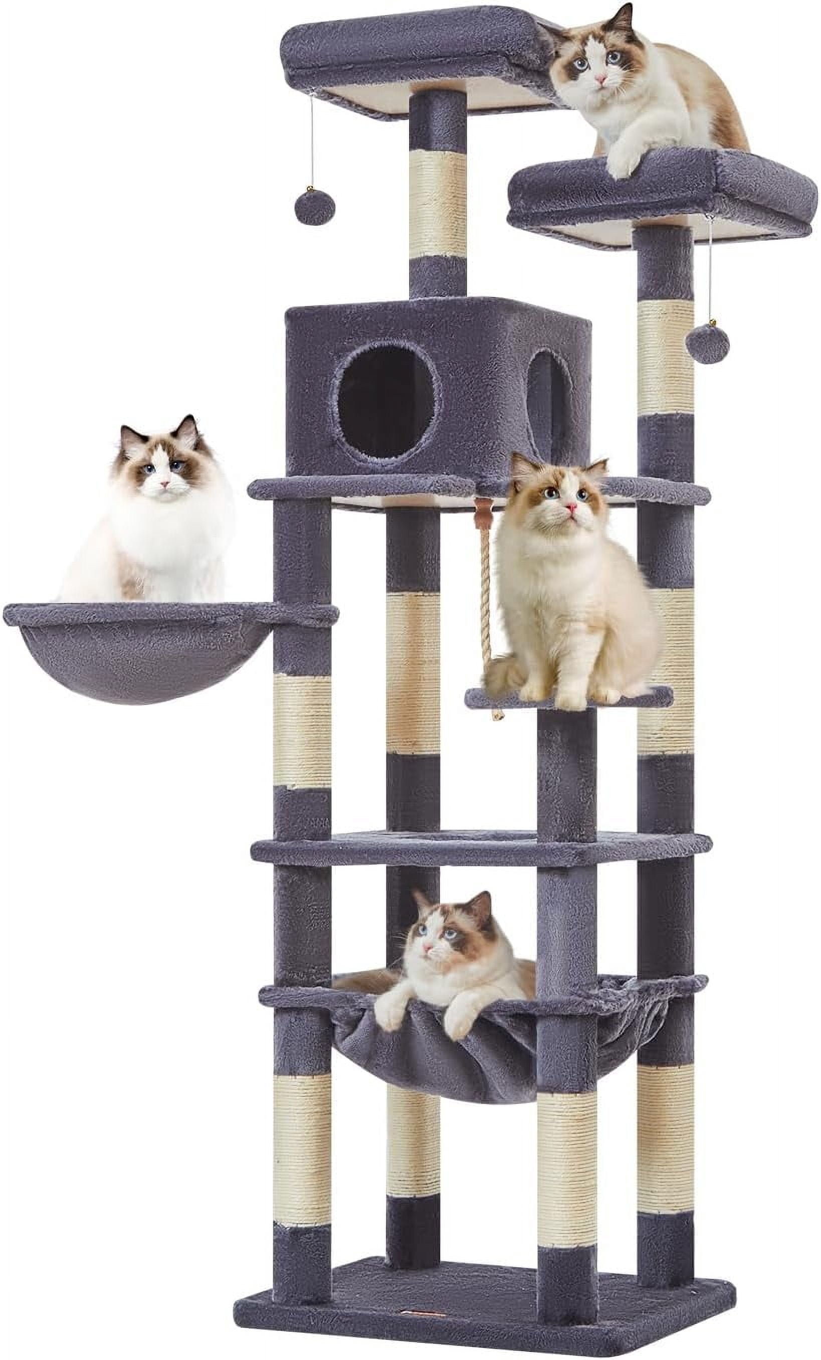 63.8-Inch Cat Tree for Cats, Plush Multi-Level Cat Condo with 9 ...