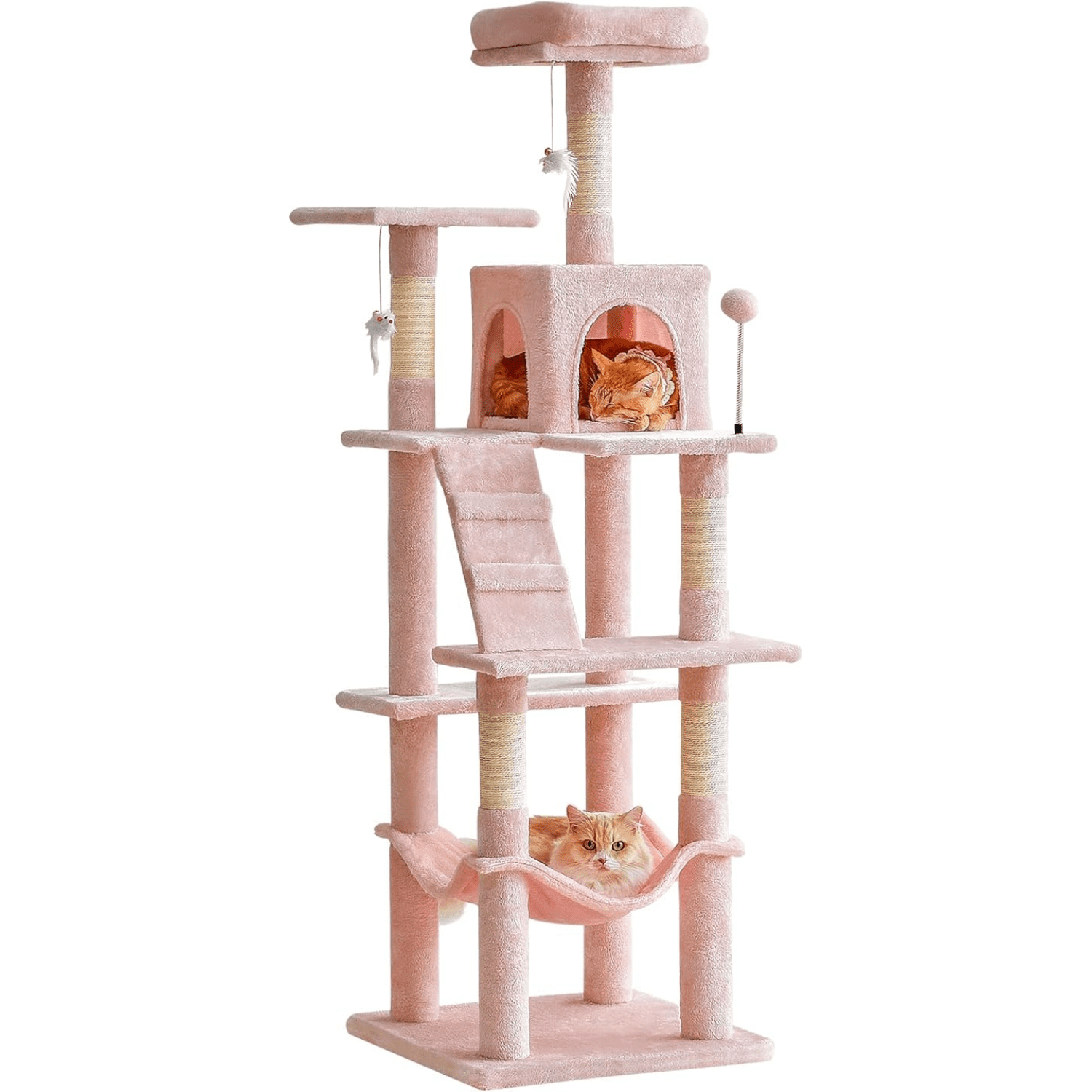 63.8-Inch Pink Cat Tree for Indoor Cats, Multi-Level Cat Tower with ...