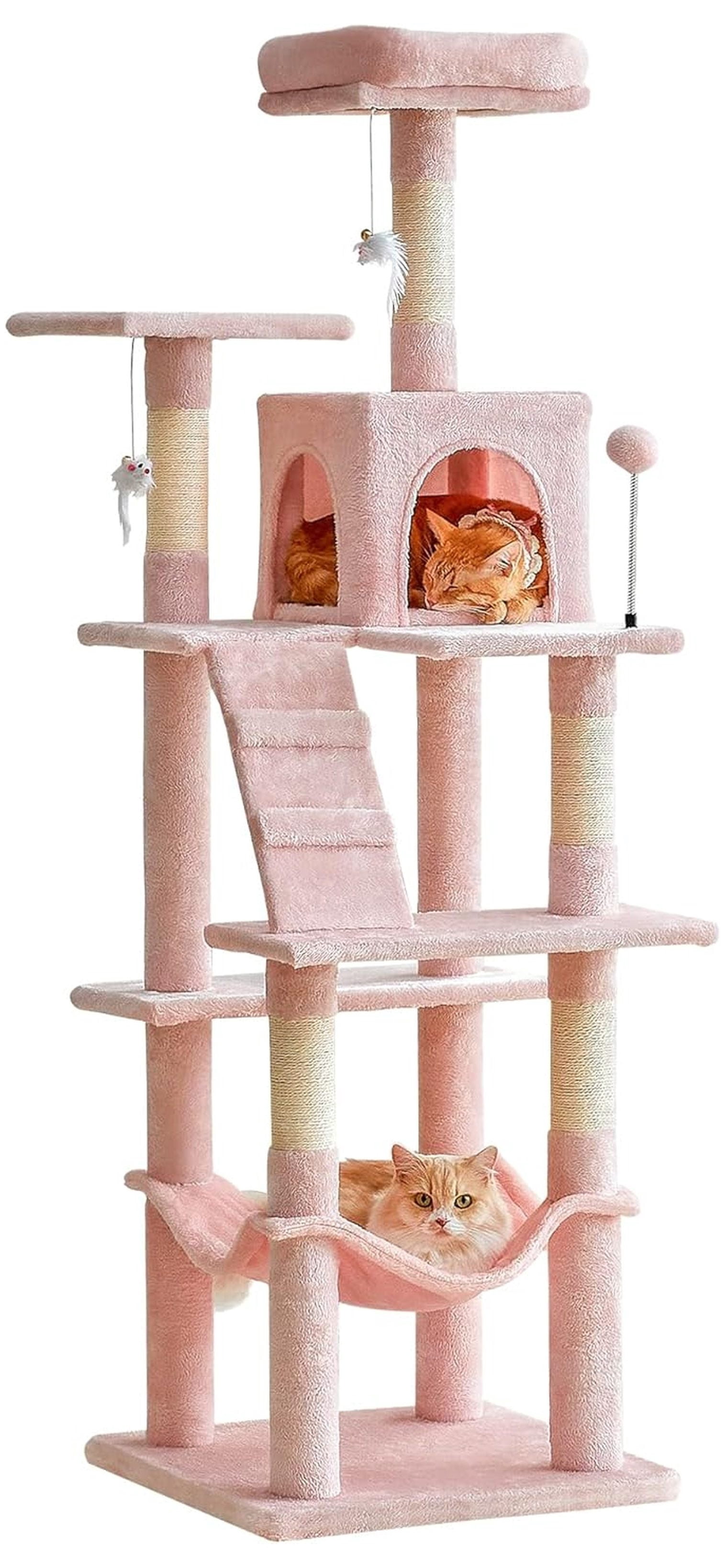 63.8-Inch Pink Cat Tree for Indoor Cats, Multi-Level Tower with ...