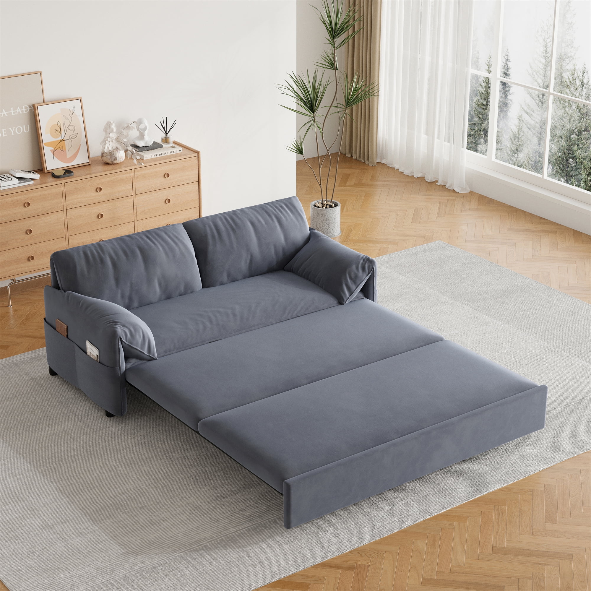 63.8" Queen Pull Out Sofa Bed, 3-in-1 Convertible Sleeper Sofa with ...