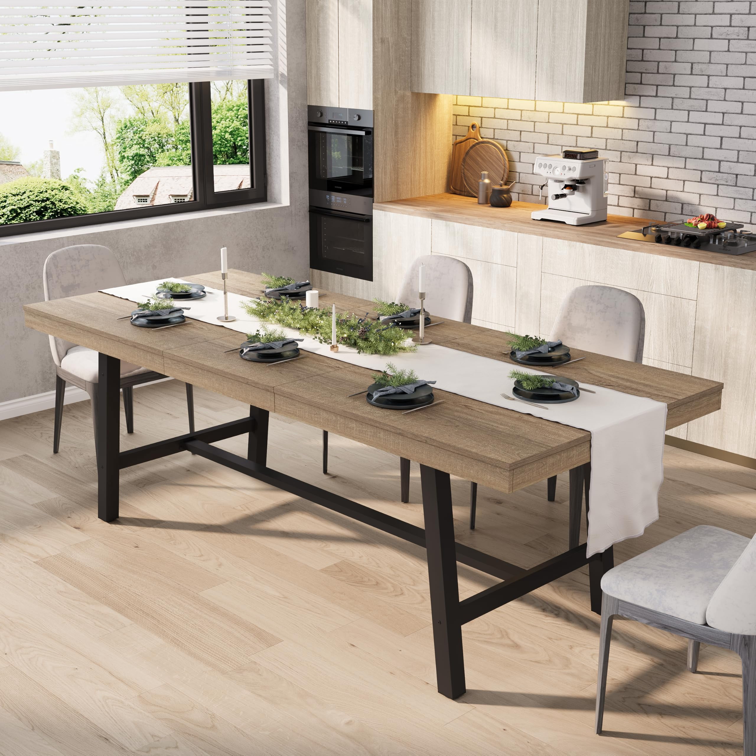 63-83" Extendable Dining Table for 6-8, Industrial Rectangular ...