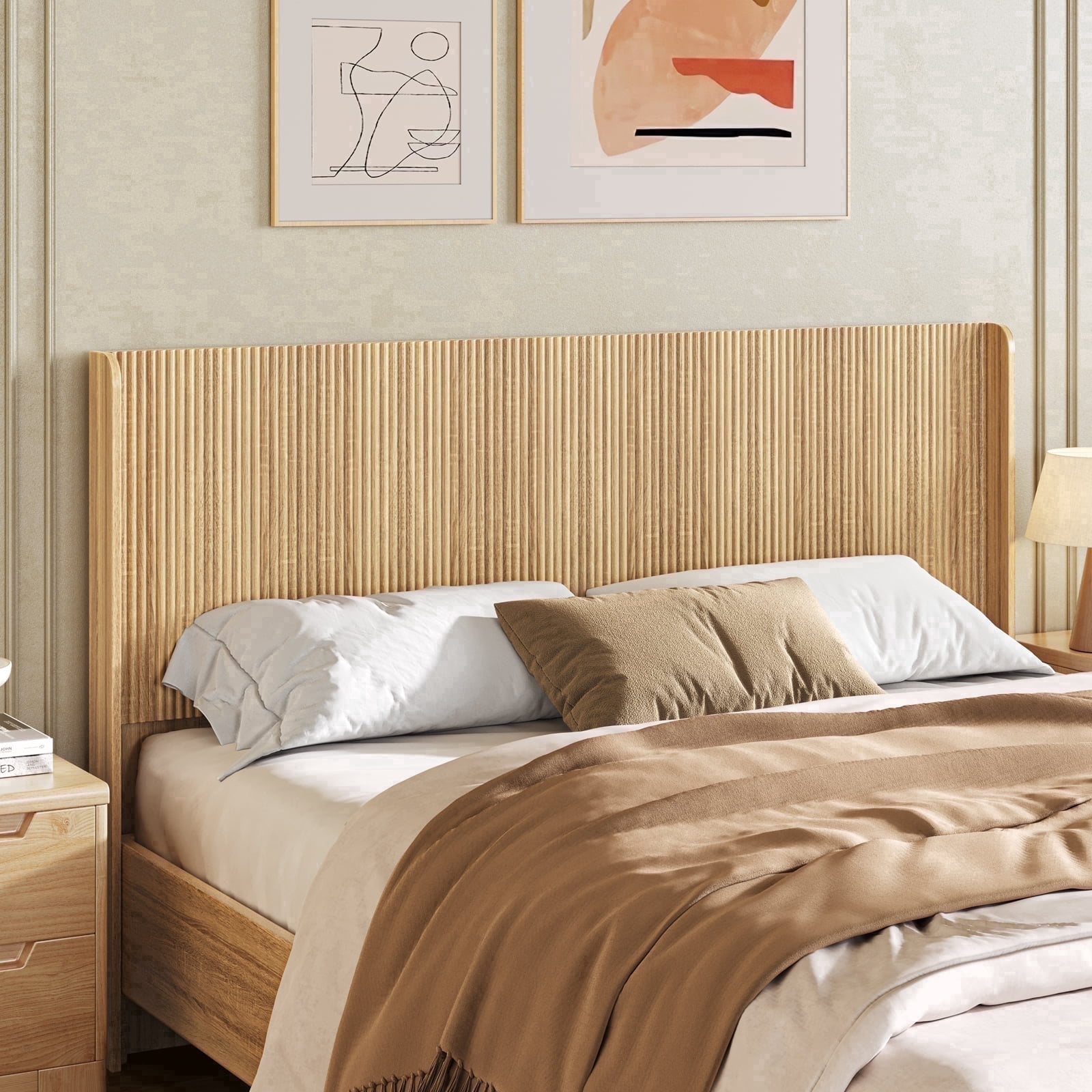 63.9" Wood Fluted Headboard, Farmhouse Wall Mount Headboards, Fits Full ...
