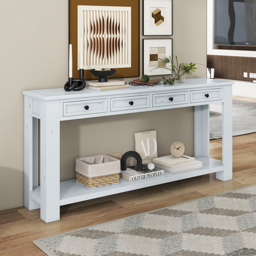 63" Accent Console Table, Modern Sofa Table with 4 Storage Drawers and ...