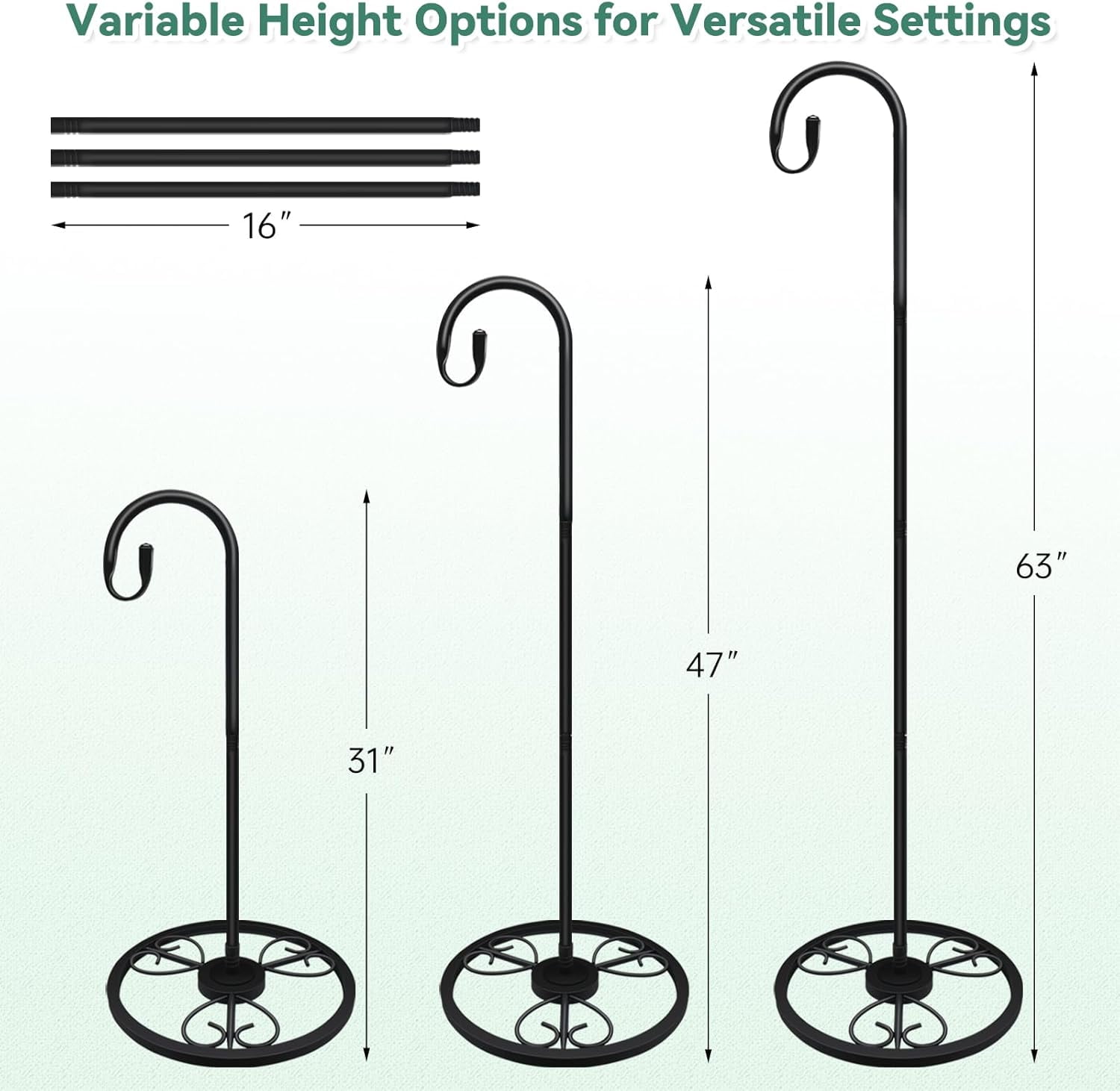 63" Adjustable Shepherds Hooks Stand for Wind Chimes, Hummingbird ...